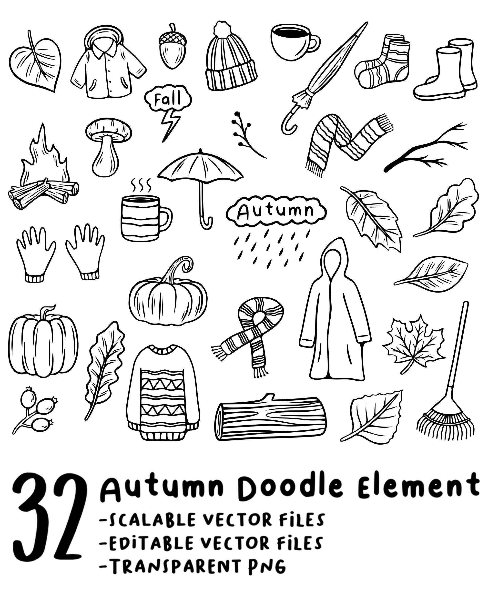 Autumn elements doodle illustration