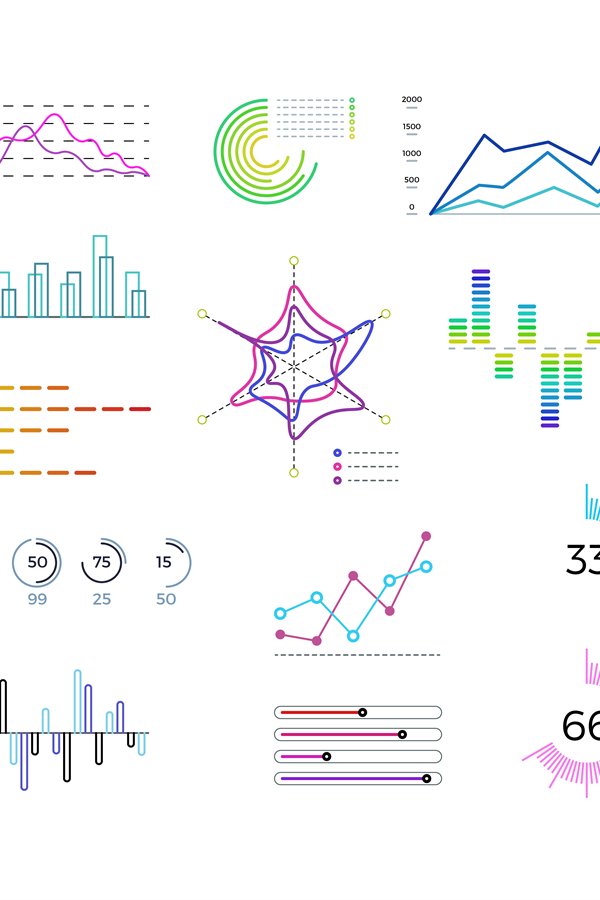 Thin line chart elements for infographic. Outline diagrams a