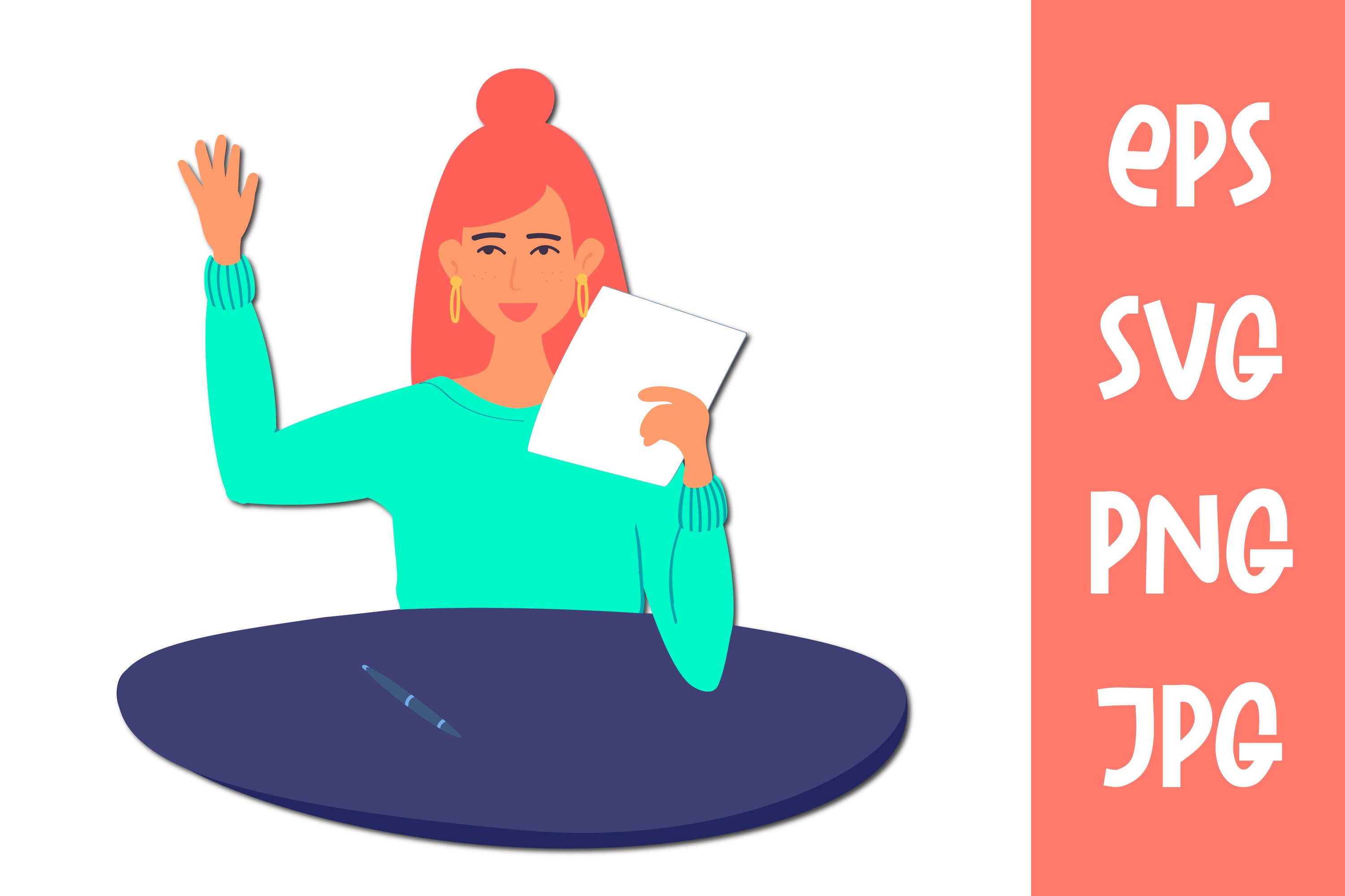 The girl student passes the exam. Vector Illustration