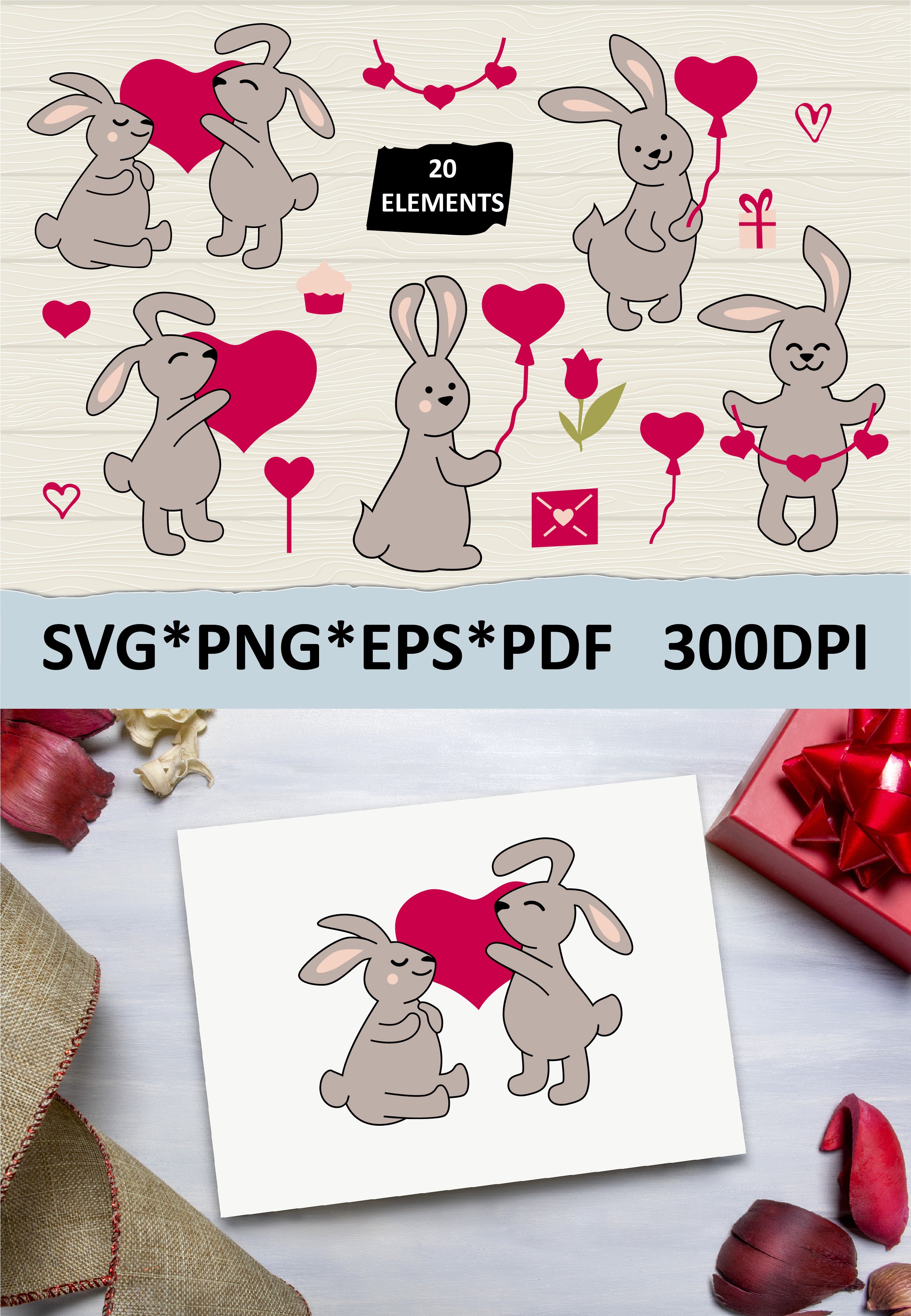 Valentine bunnies with heart.