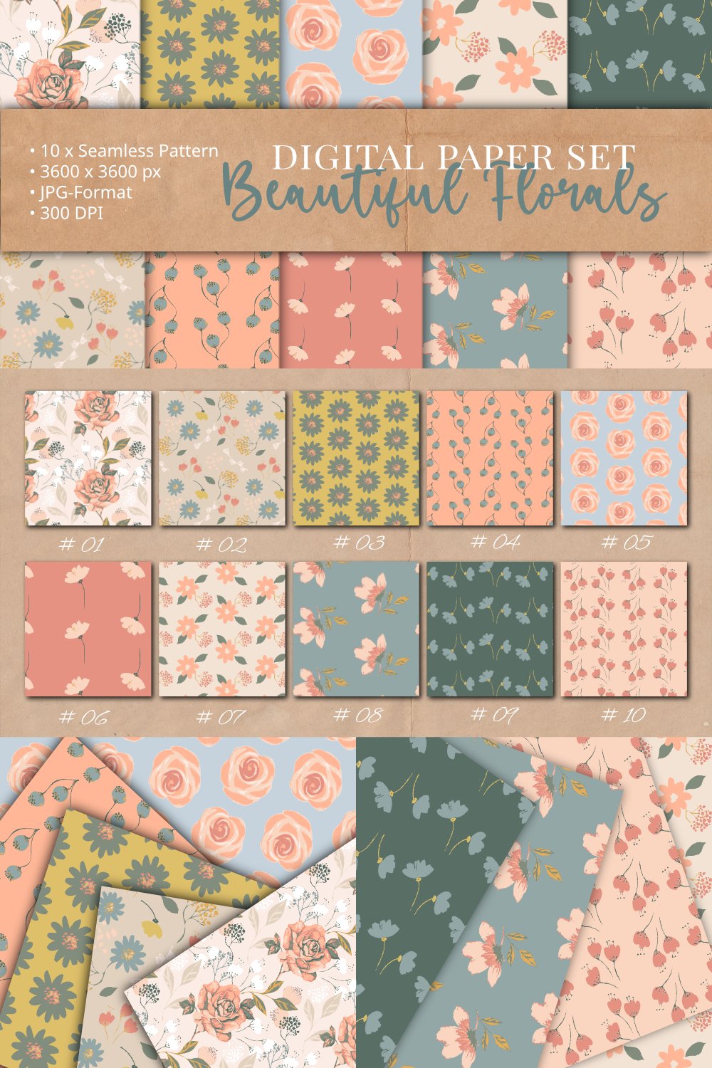 Beautiful Florals Pattern Set - 10 seamless Patterns