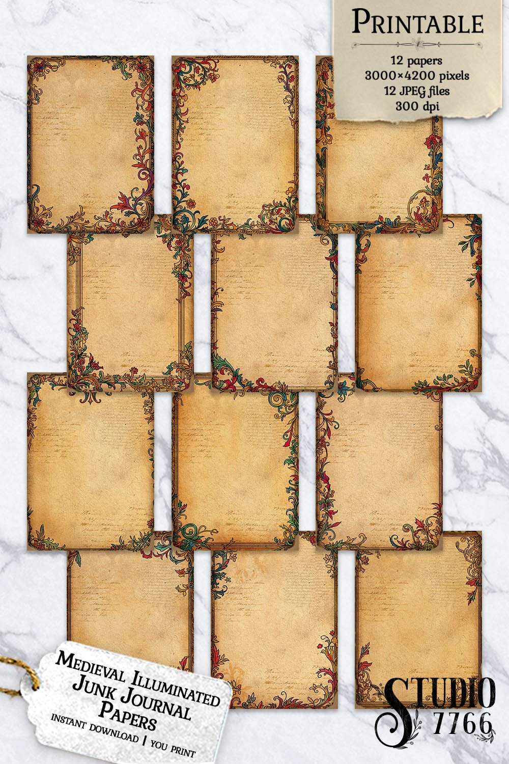 Medieval Illuminated Junk Journal Papers