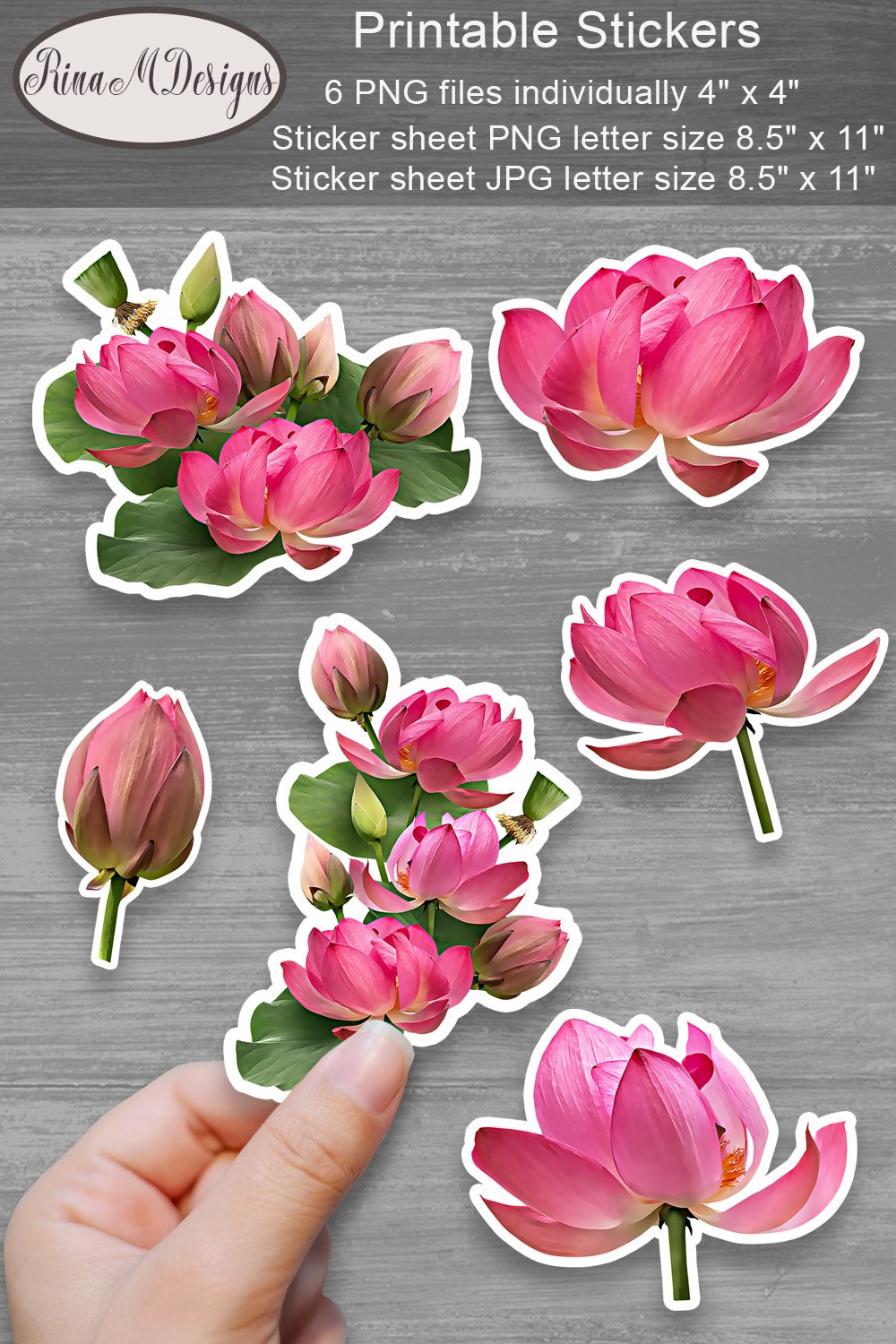 Lotus Stickers. Printable Flower Stickers.