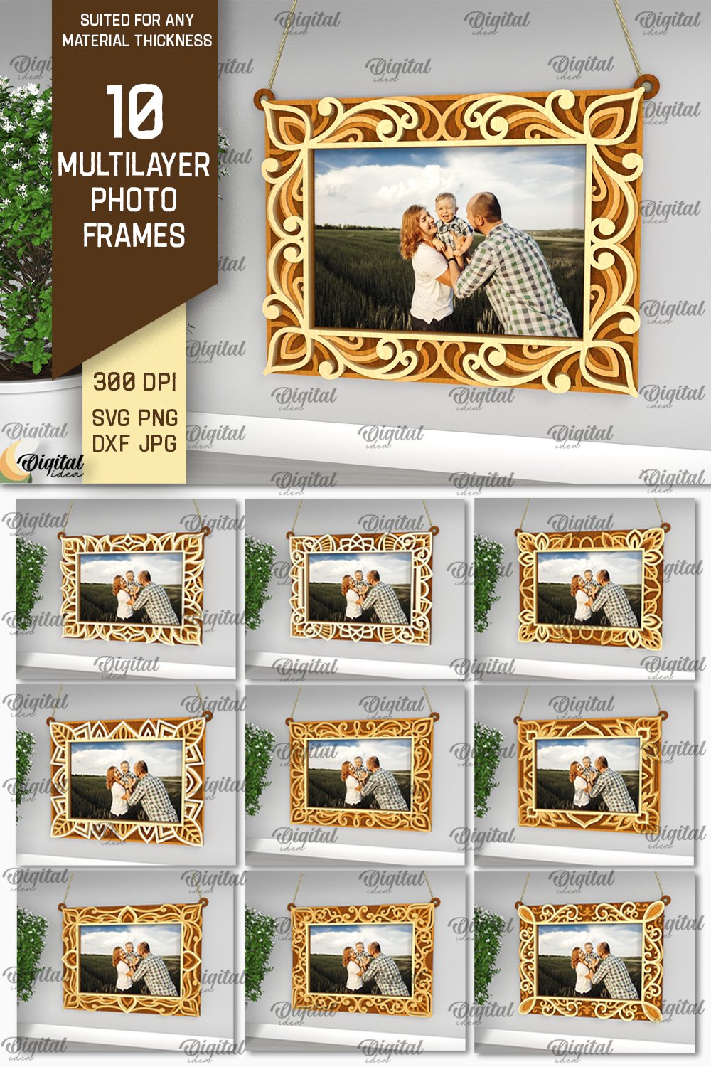 Photo Frames Laser Cut Bundle. Multilayer Photo Frames SVG