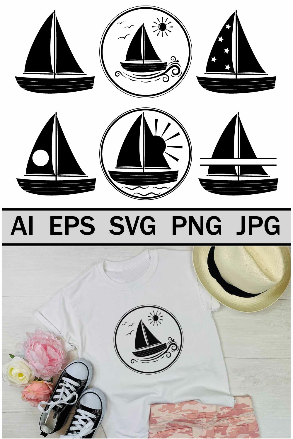 Set of clipart sailboat svg, monogram svg