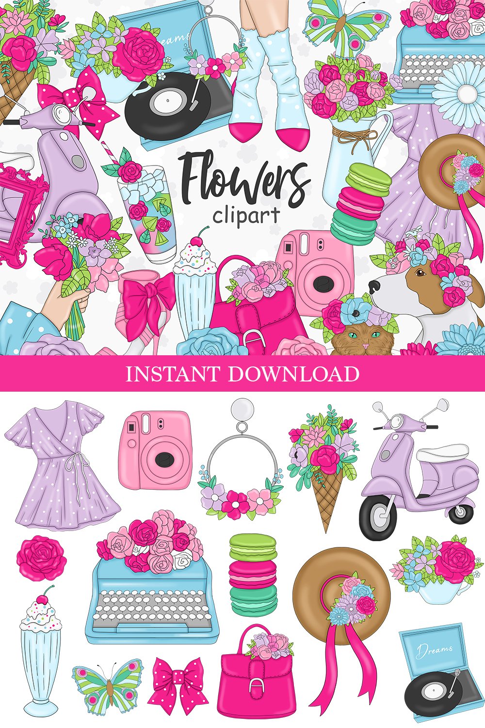 Flowers Clipart Bundle | Spring Blossom Illustration Set