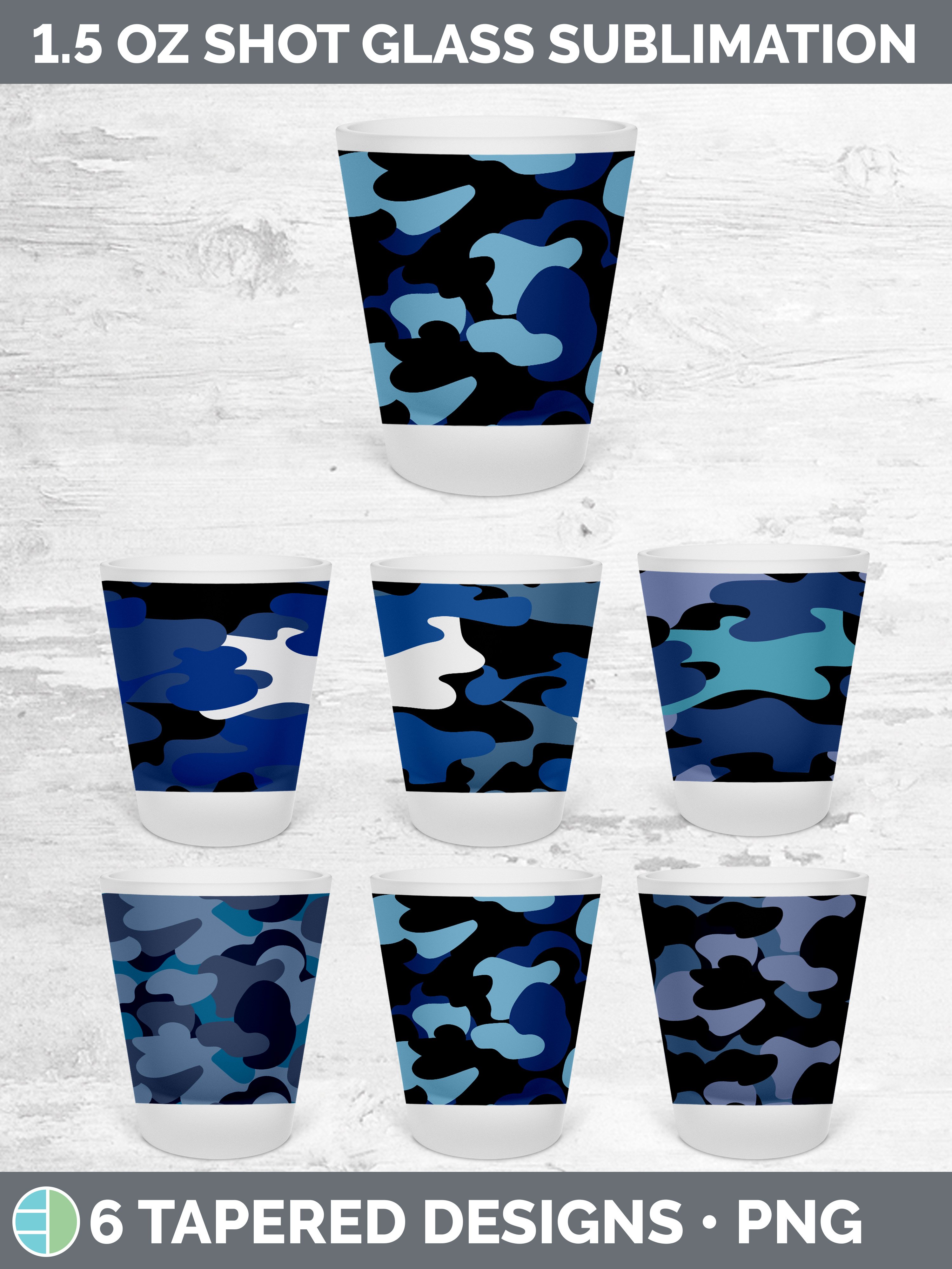 Blue Camo Shot Glass Sublimation | Tapered Shot Glass 1.5oz