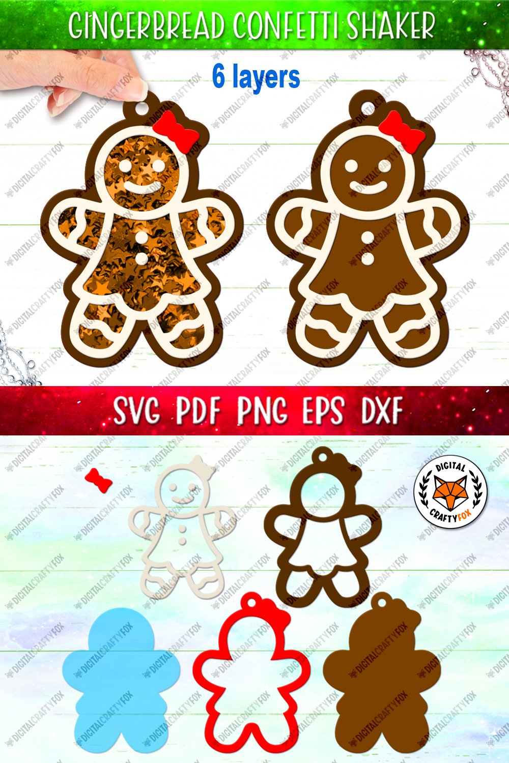 Gingerbread Girl Confetti Shaker, 3D Christmas Ornament