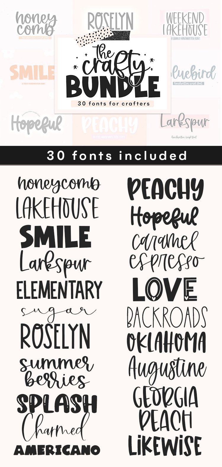 Crafty Font Bundle - 30 Handwritten Fonts for (1400763)
