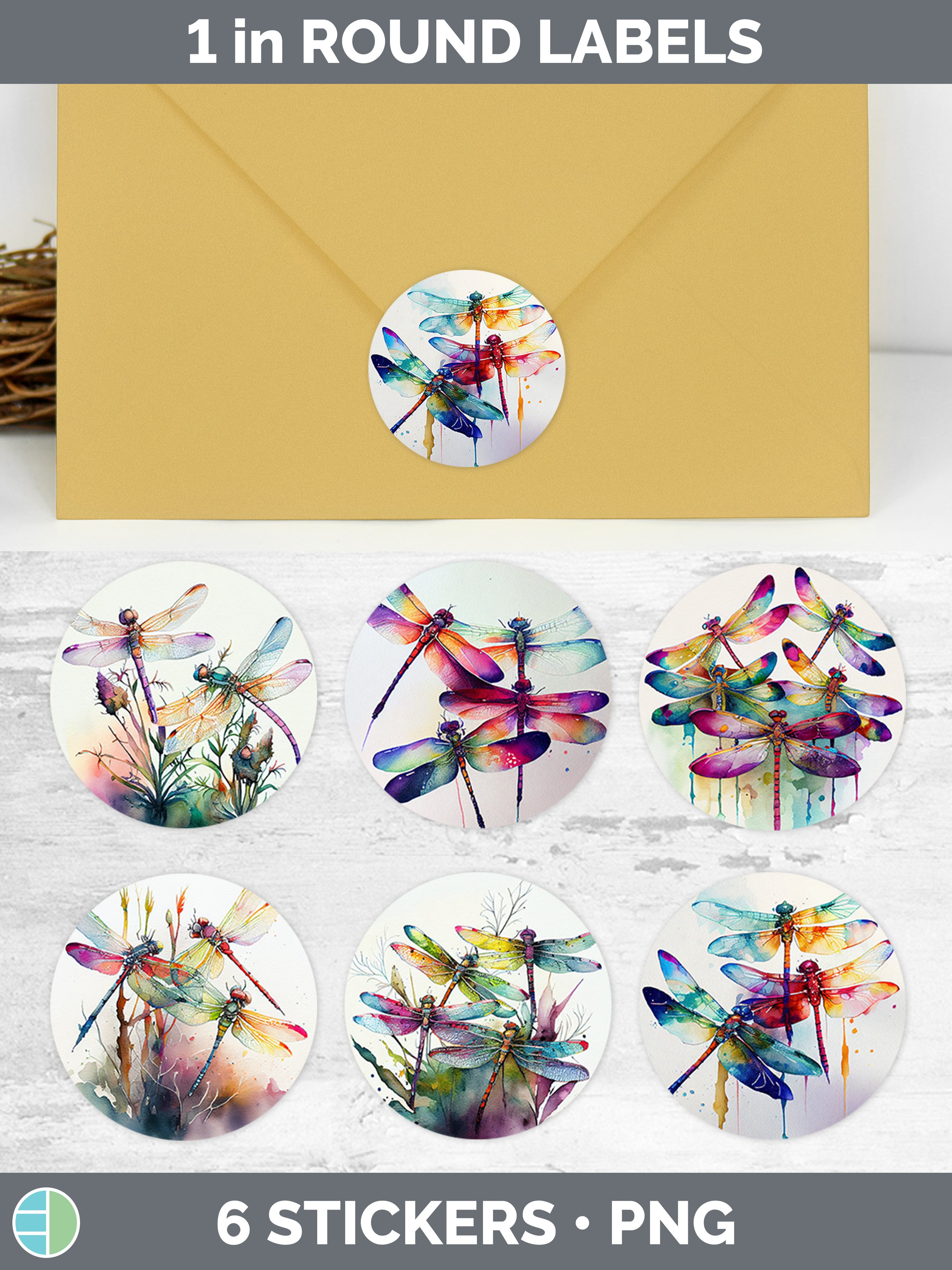 Rainbow Dragonfly Stickers | Sticker 1in Round Labels PNG De