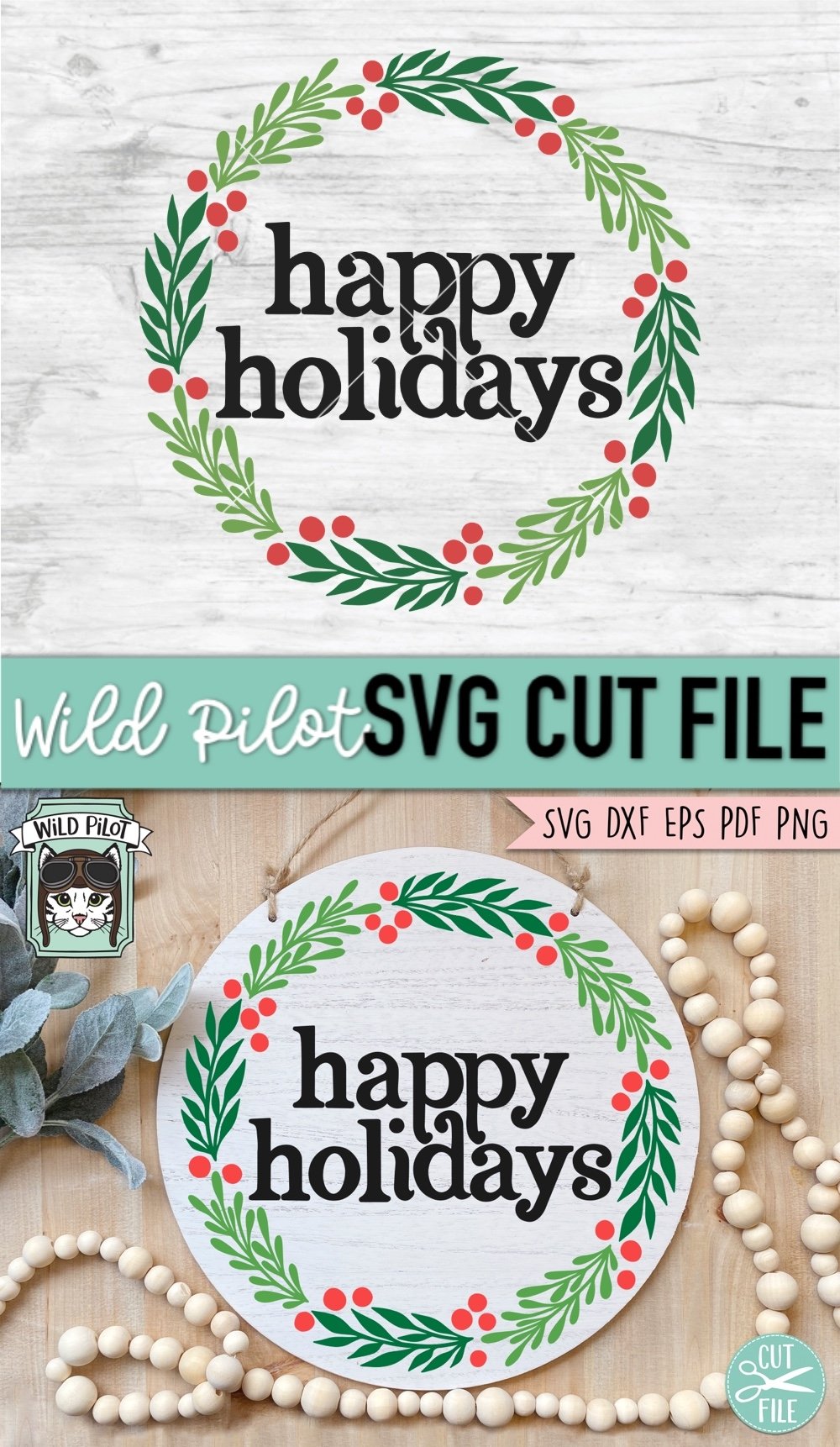Happy Holidays Wreath SVG, Christmas Sign SVG, Xmas, Winter