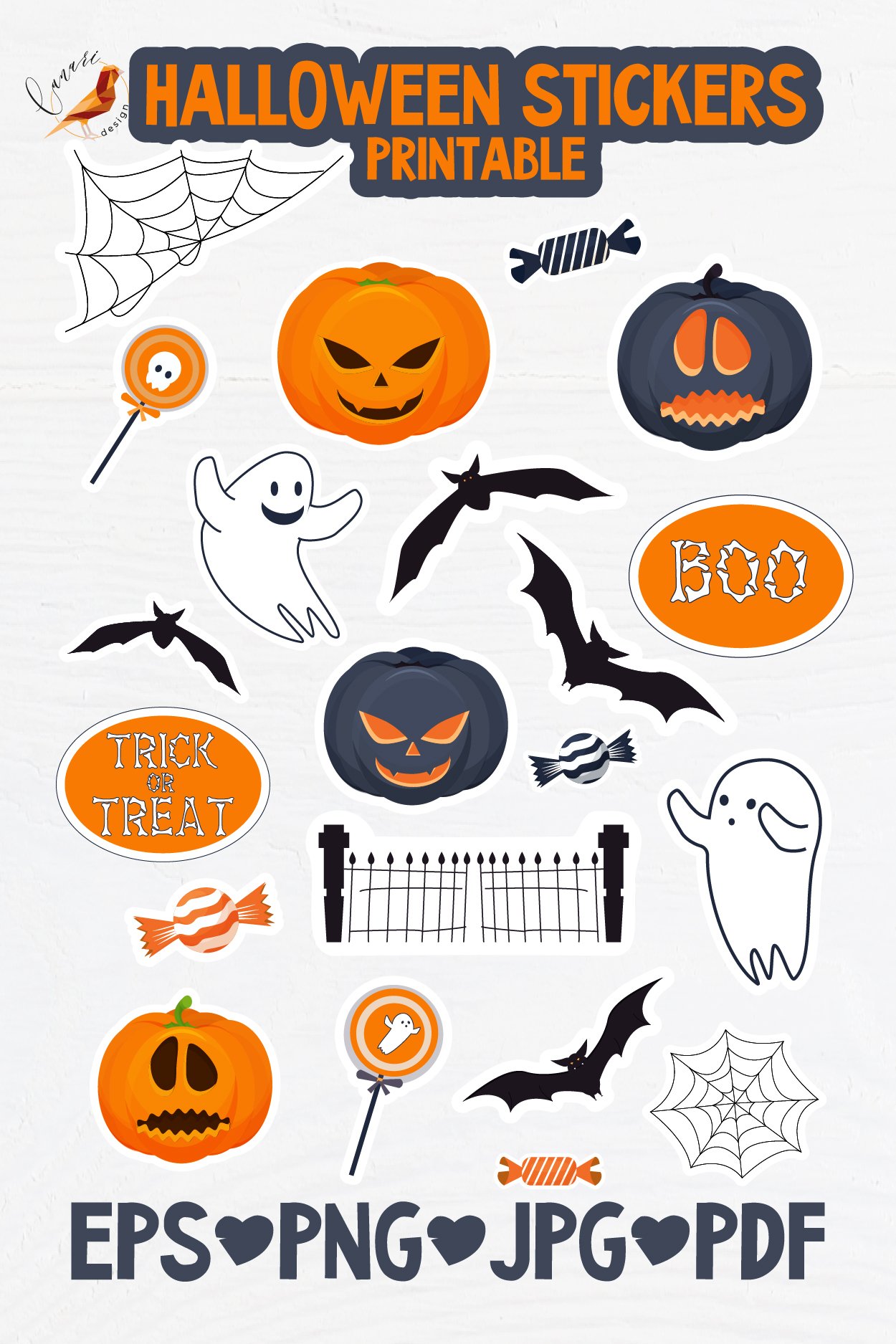 Halloween Boo Printable stickers PDF PNG