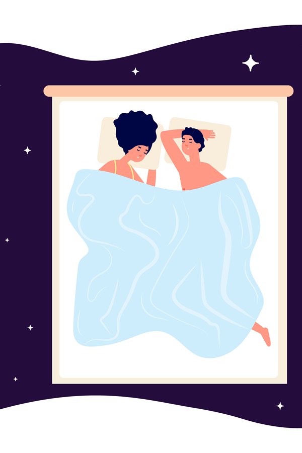 Couple sleep together. Healthy sleeping on bed, comfort matt