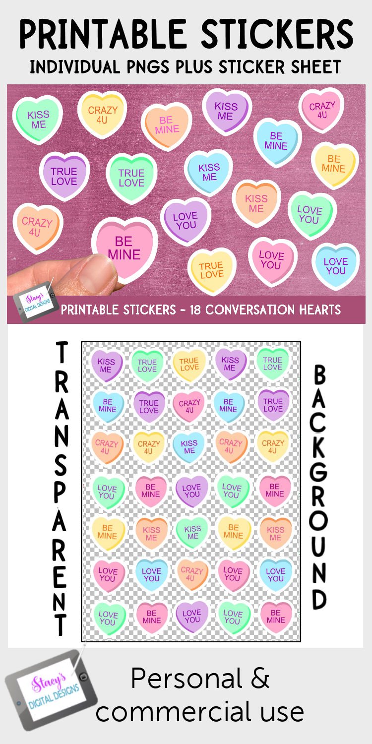 Valentine's Day Stickers - 18 Valentine Conversation Hearts