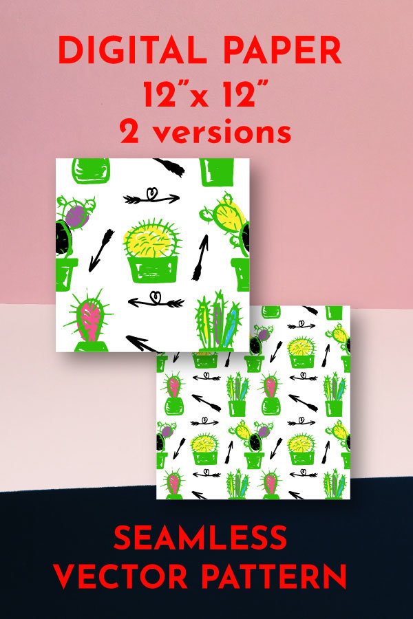 Digital paper Cactus with arrows, seamless vector (866205)