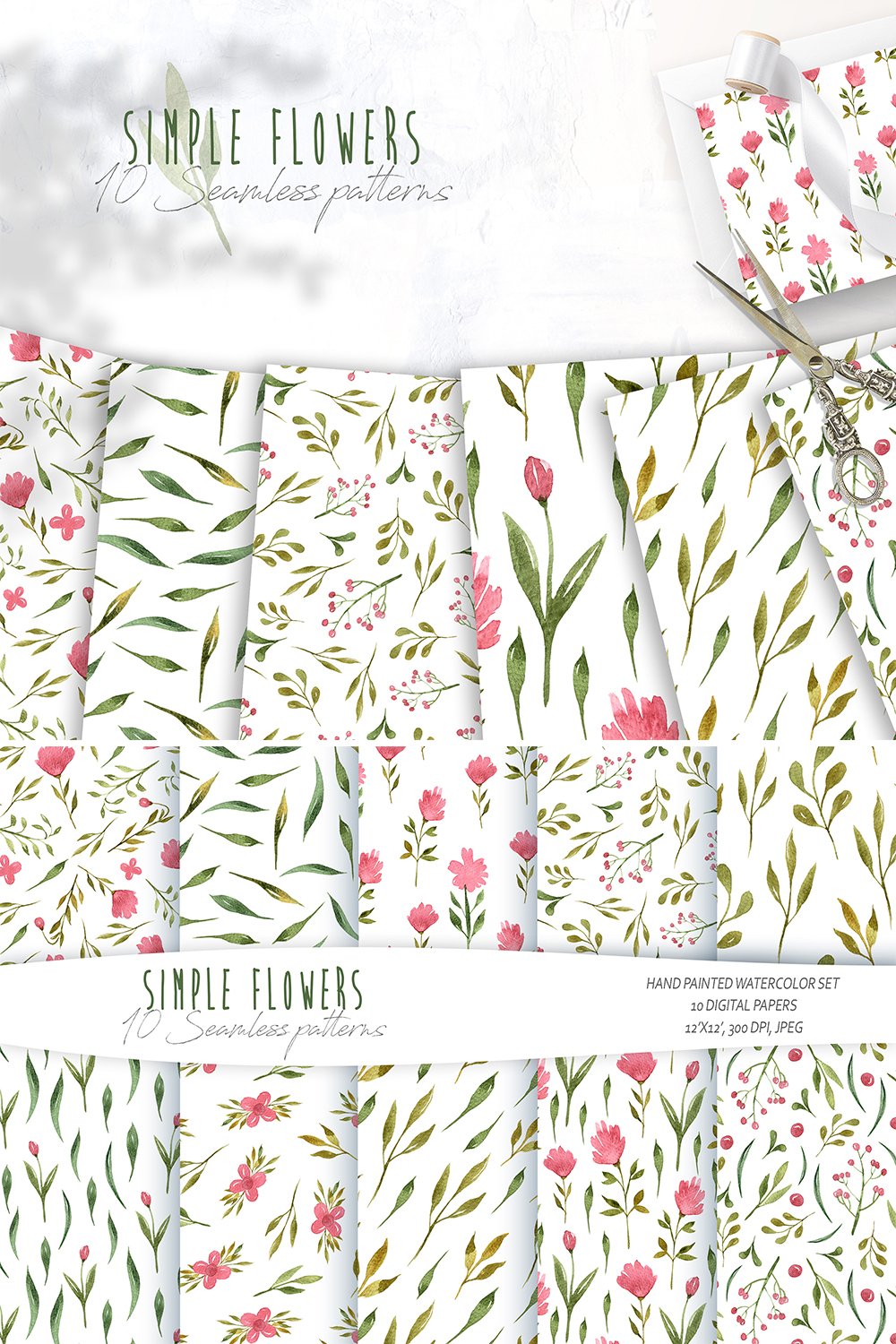 Floral green seamless patterns / digital papers