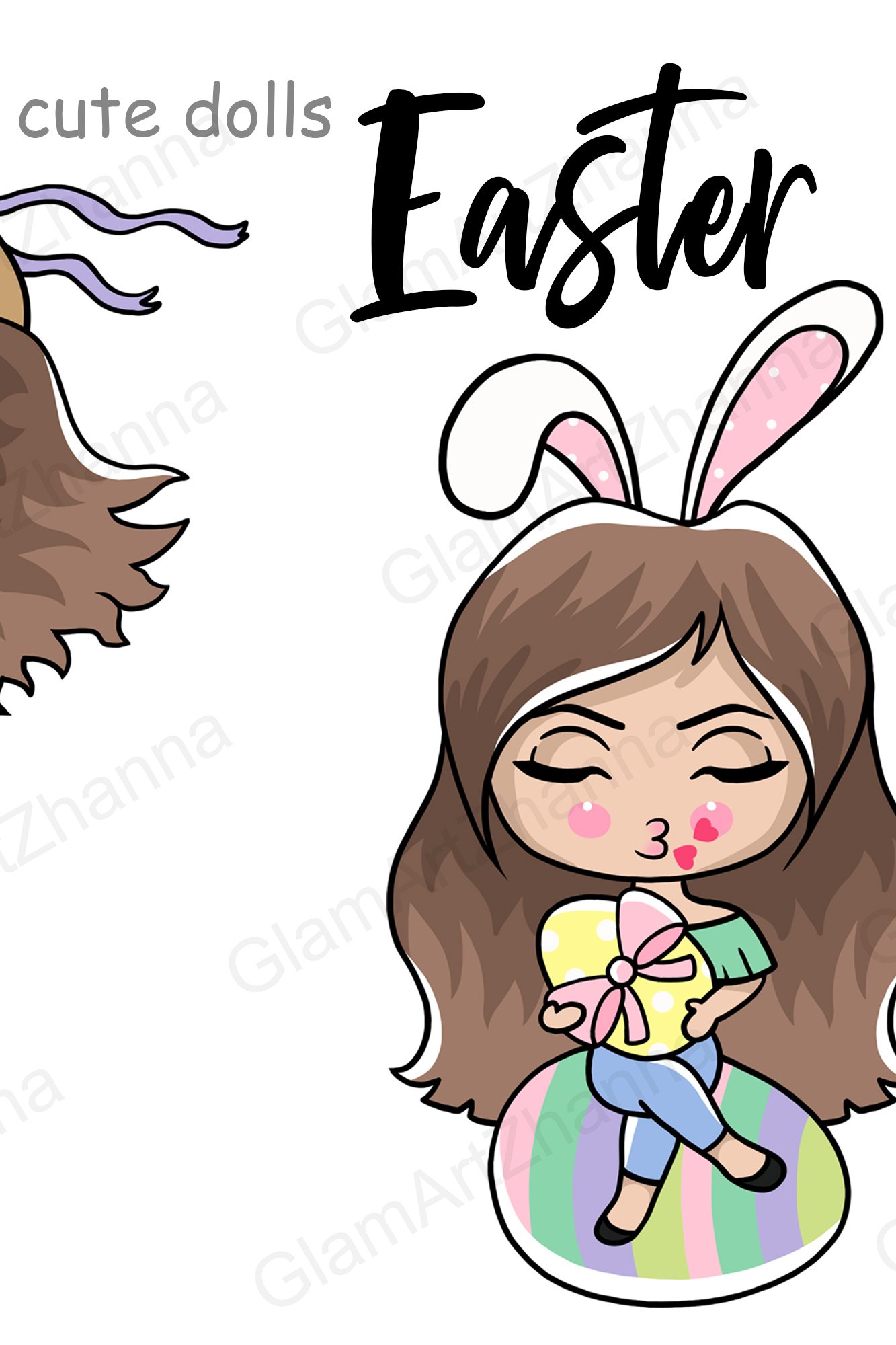 Easter CUTE DOLLS Rabbit Spring Girl Boxes Clipart PNG Files