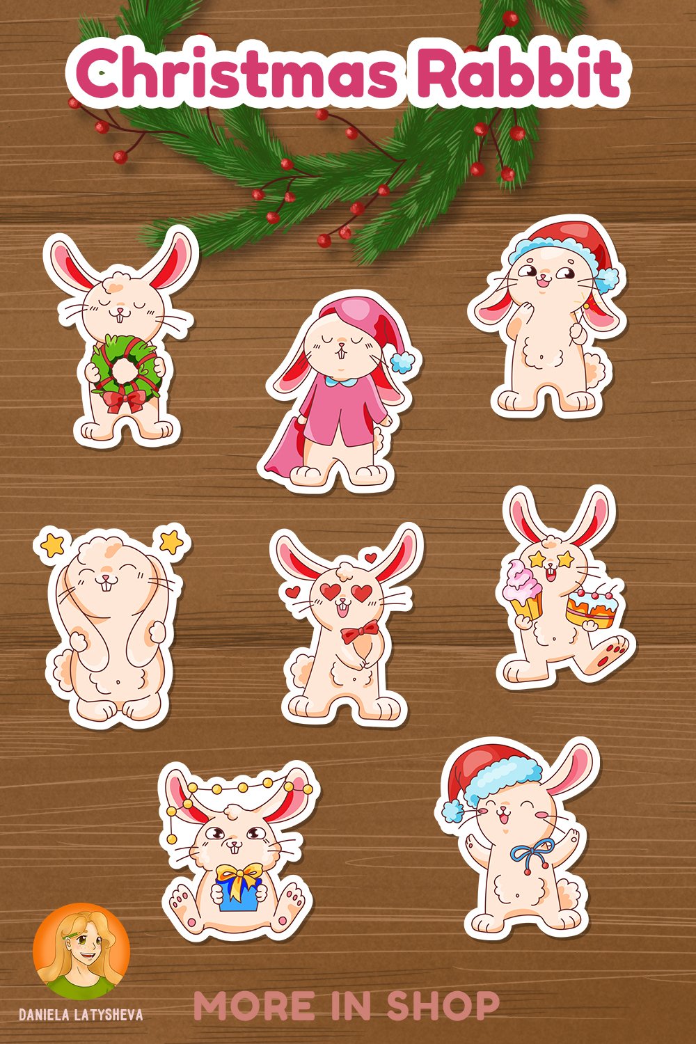 Christmas Rabbit Printable Cute Sticker Set