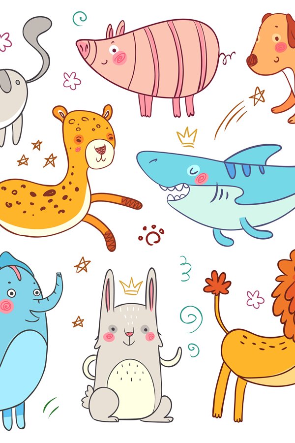 Cute hand drawn animals. Friendship animal funny doodle cat,