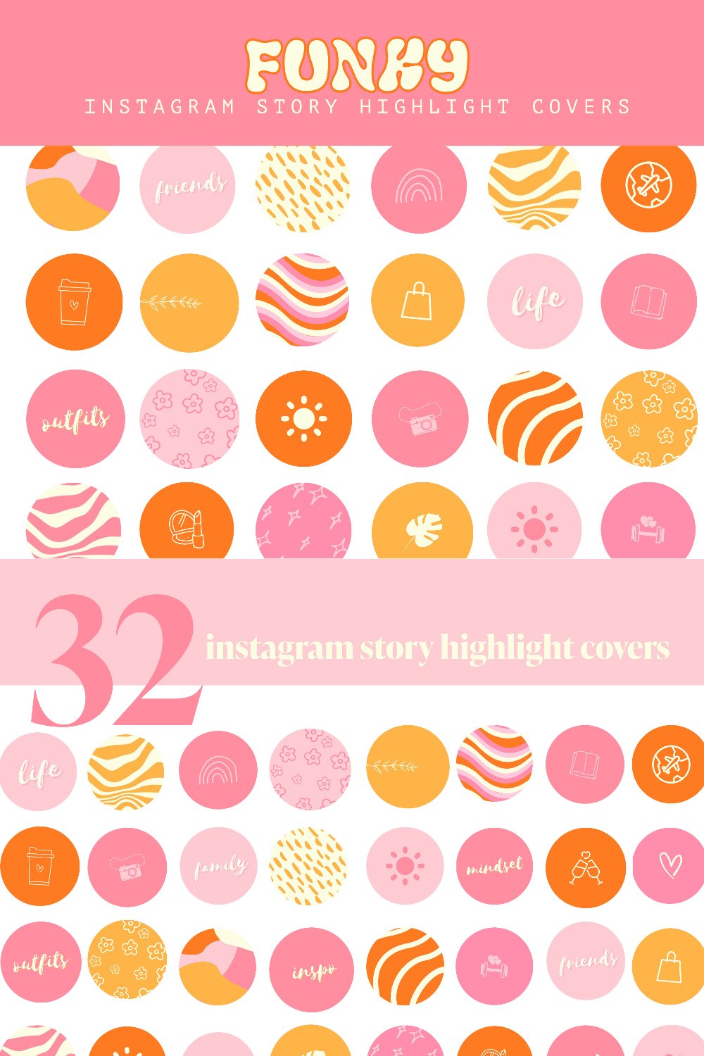 pink and orange groovy instagram story highlight covers