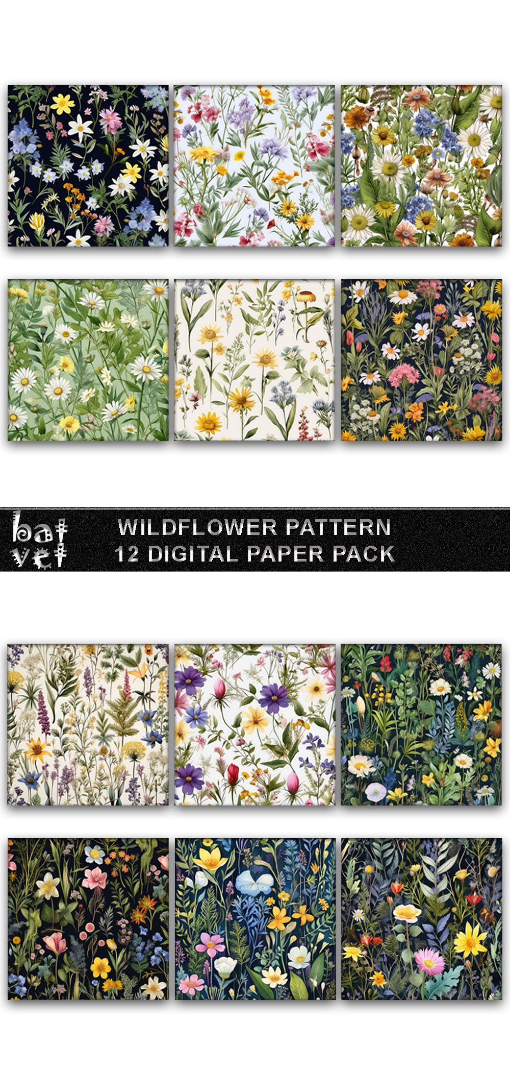 Wildflower Digital Paper Pack | Wildflower Background Bundle