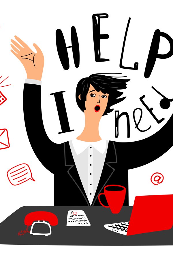 Business needs help. Vector businesswoman or secretary and t