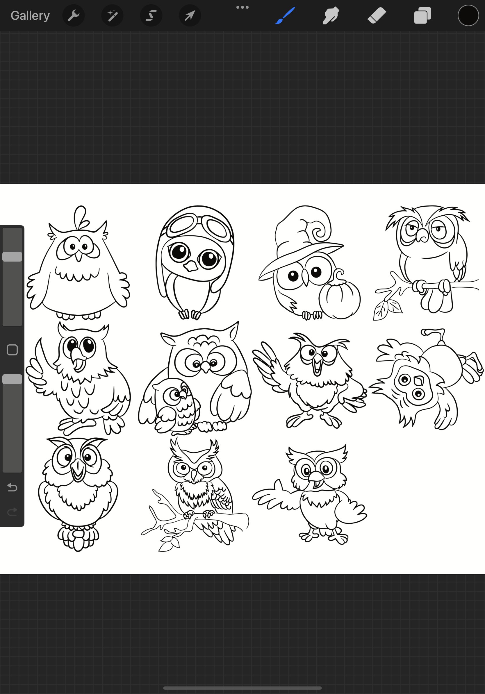 Cartoon Owl Procreate Brush Stamps, 11 Cute Owls