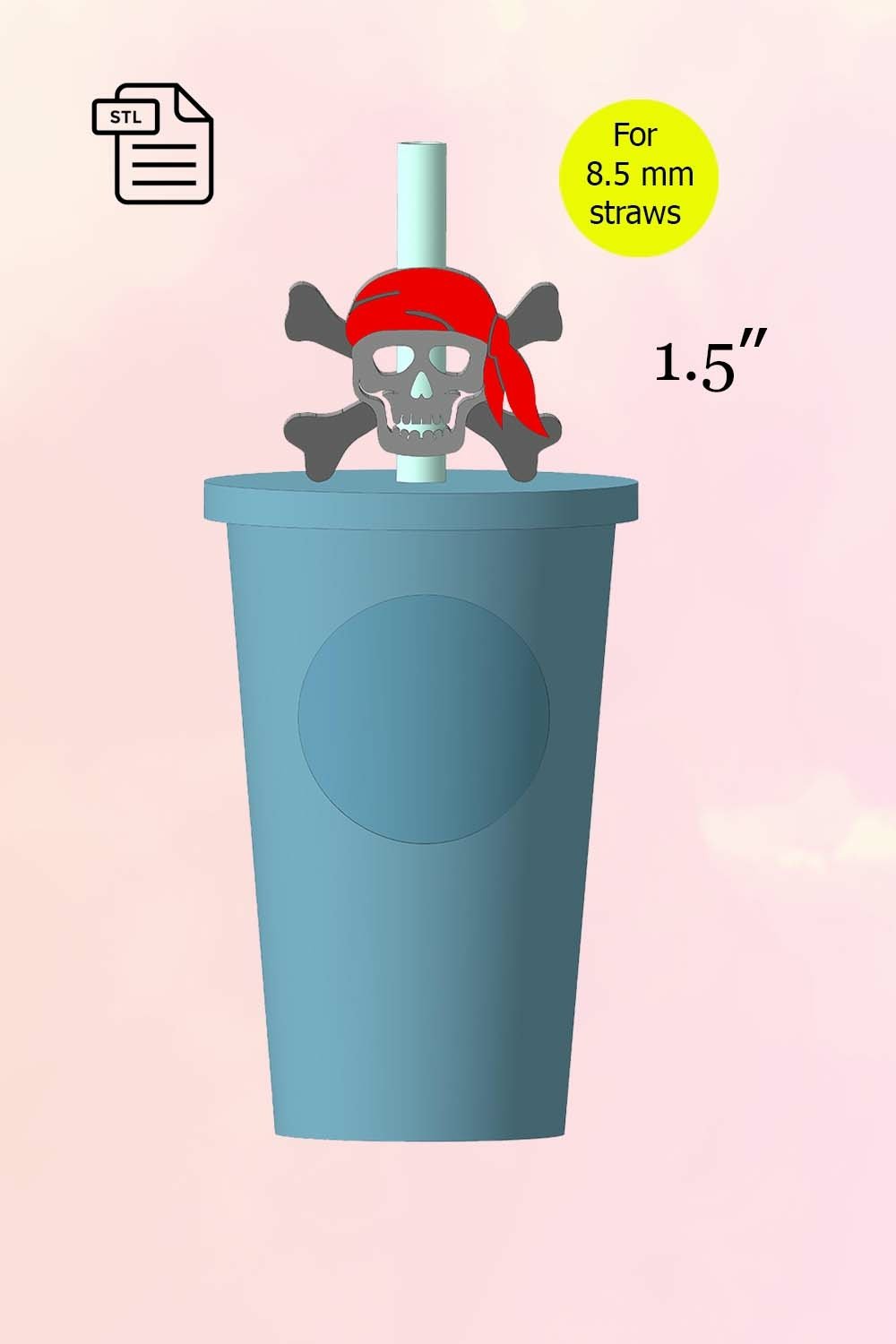 Halloween Skull & Cross Bones Straw Topper STL File