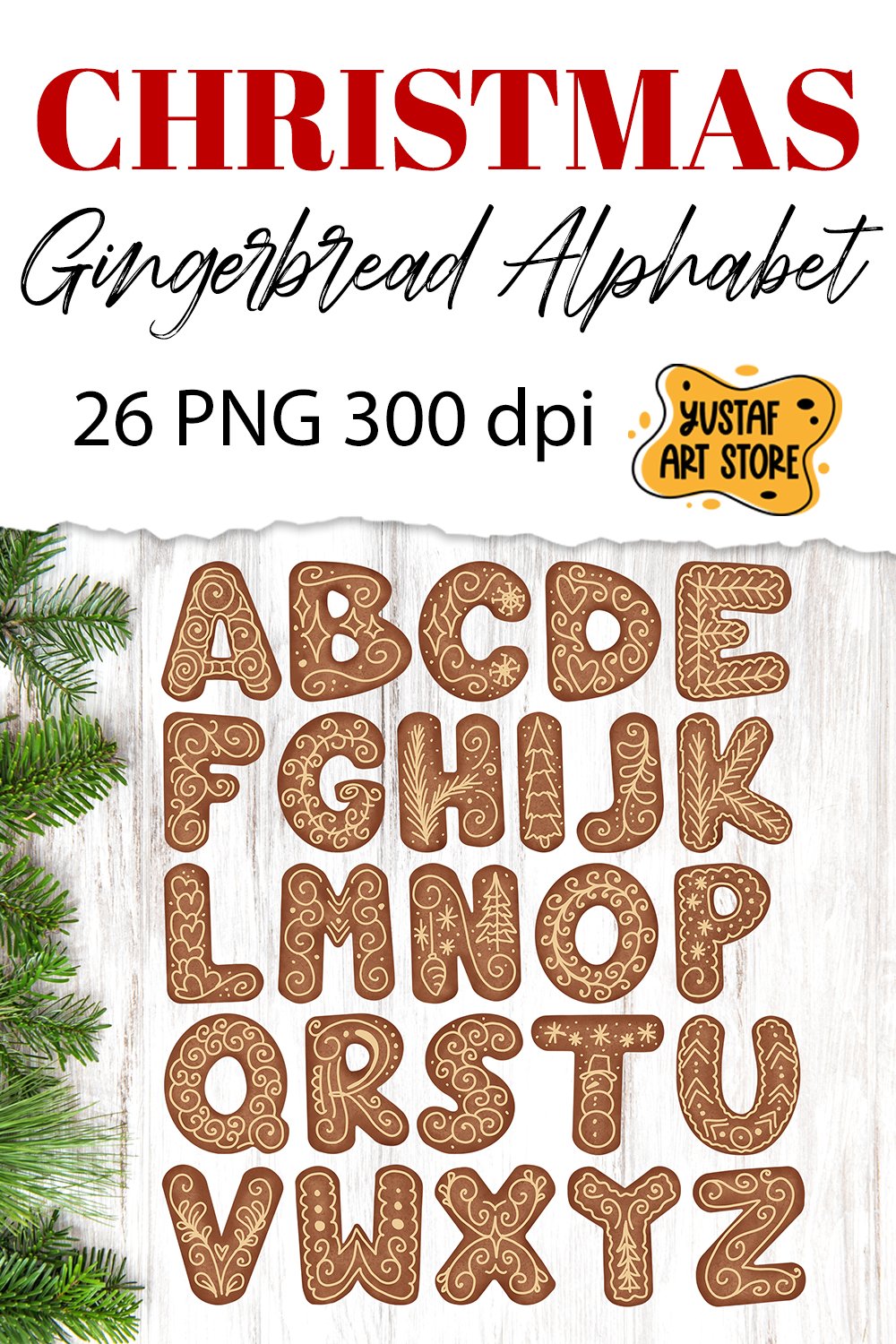 Christmas Gingerbread alphabet clipart. 26 PNG