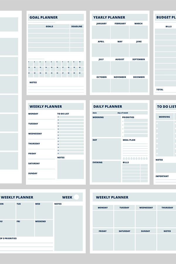 Blank planner templates. Business planners, weekly, daily or