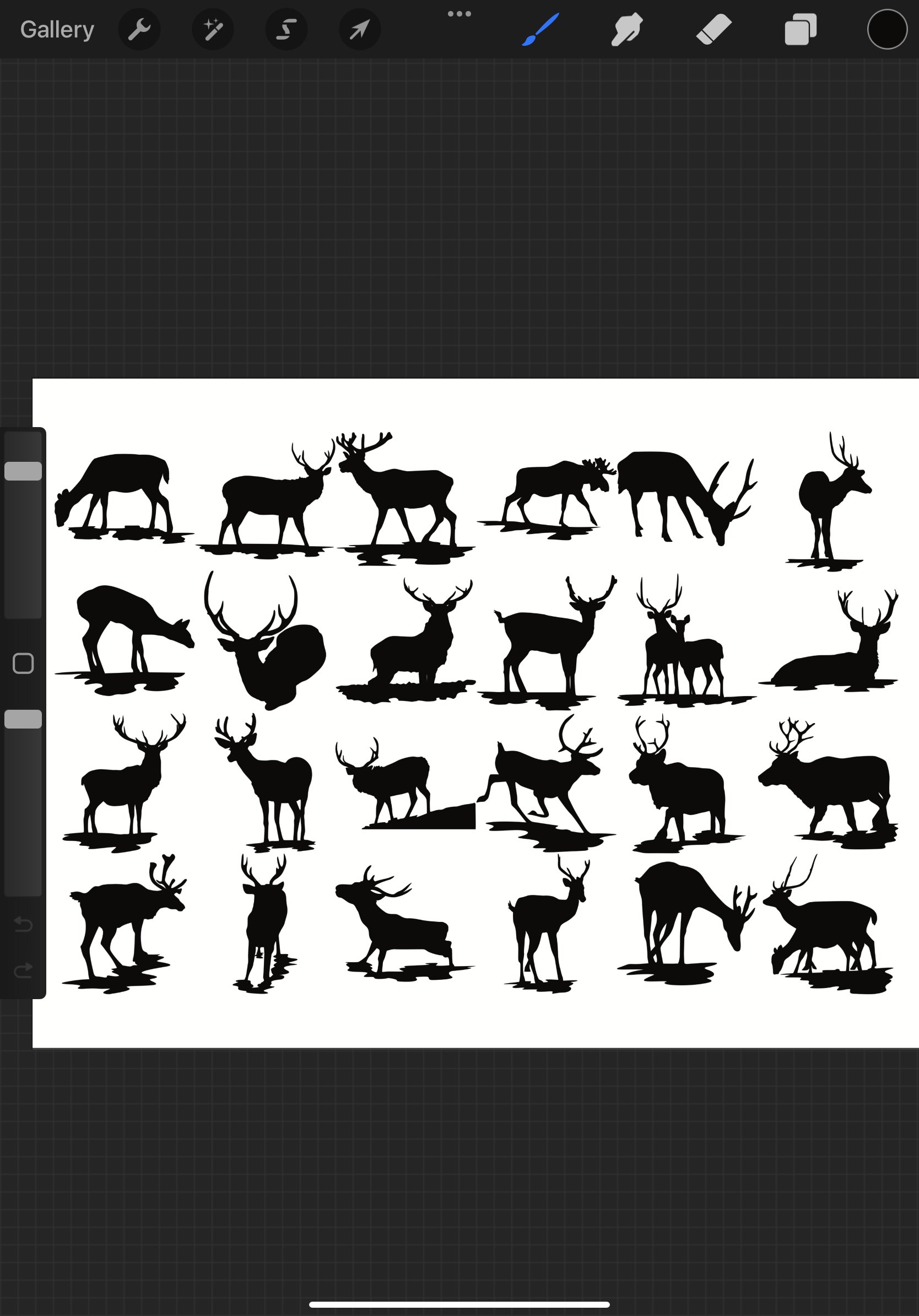 Deer Silhouette Procreate Brush Stamps, 24 Deer Silhouettes