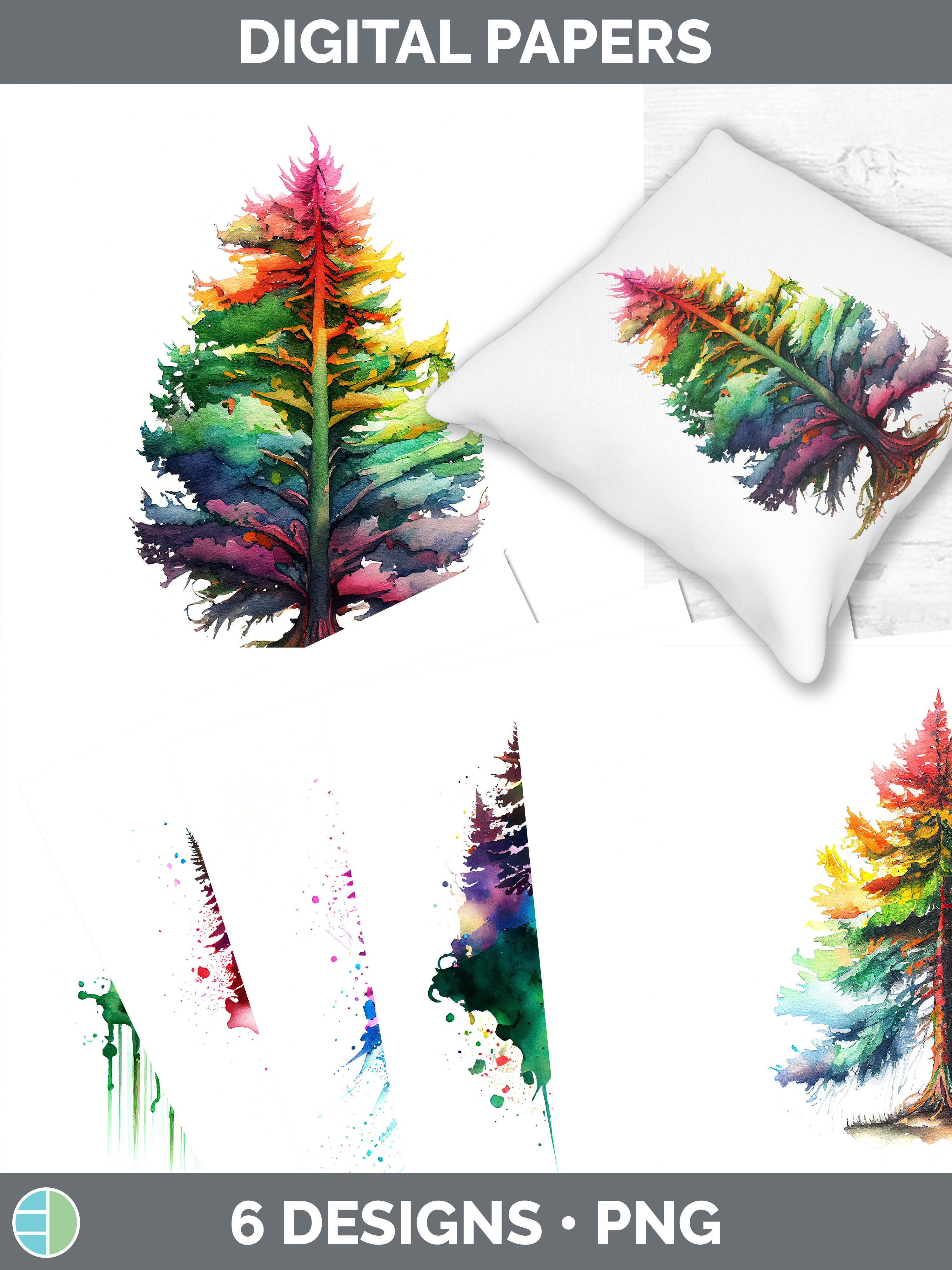 Rainbow Fir Trees Paper Backgrounds | Digital Scrapbook Pape