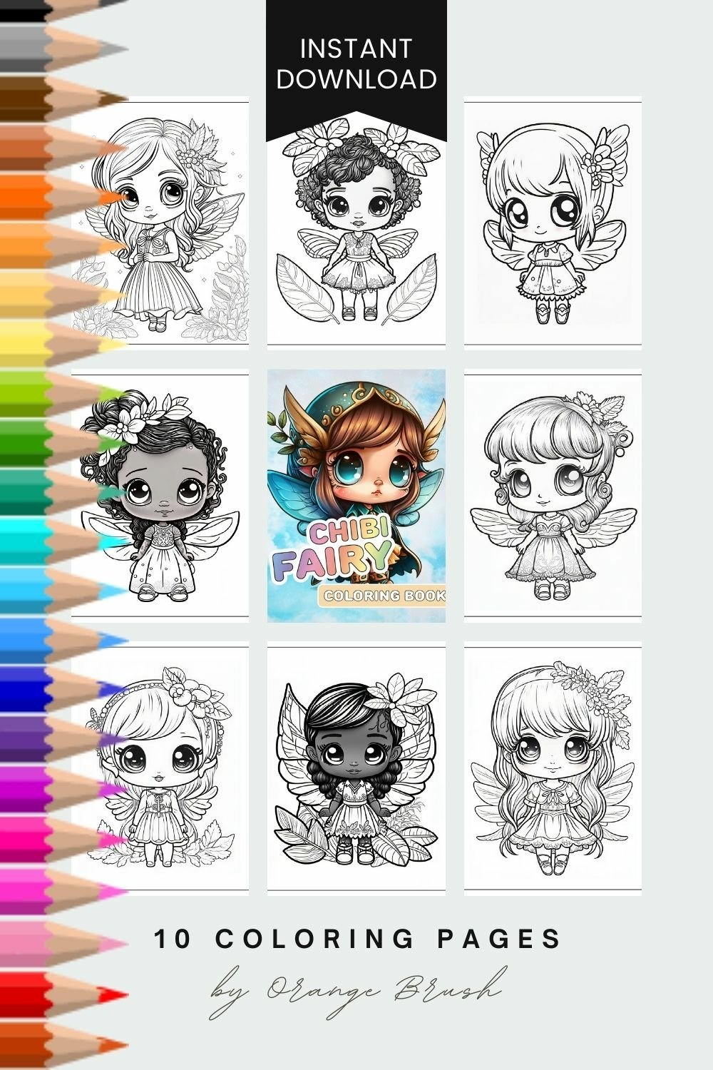 Fairies Coloring Book, Printable Kids Coloring Page Bundle