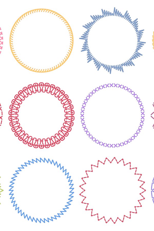 Sewing circle frames. Embroidered borders, stitched round fr