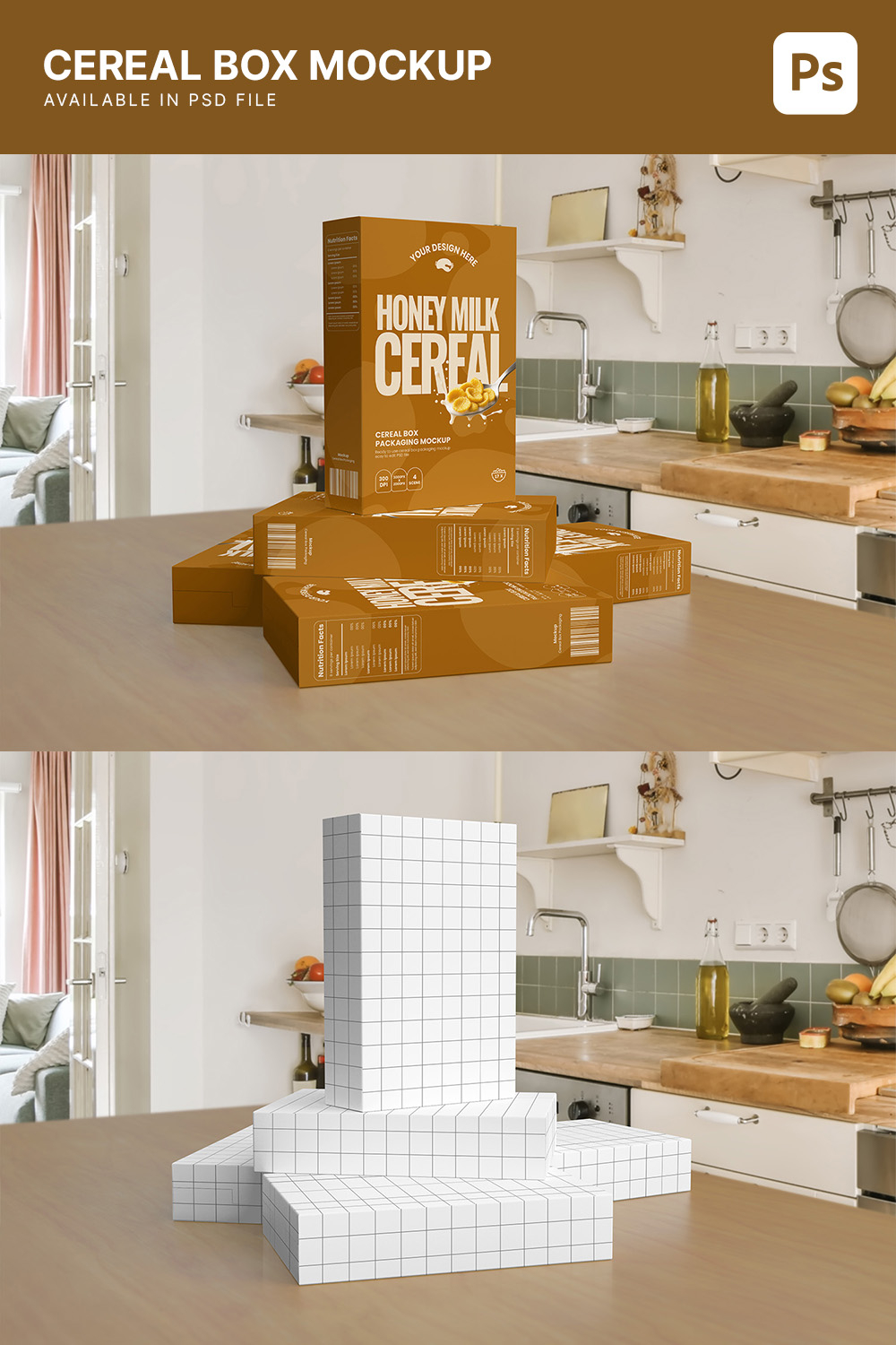 Cereal Box Mockup PSD | Realistic Packaging Template