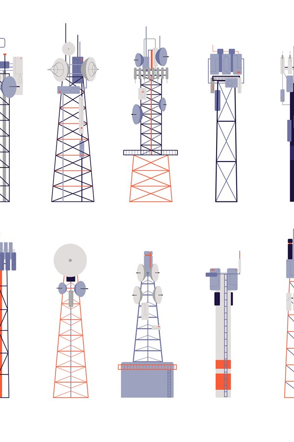 Wireless towers. Satellite communication, isolated radio aer