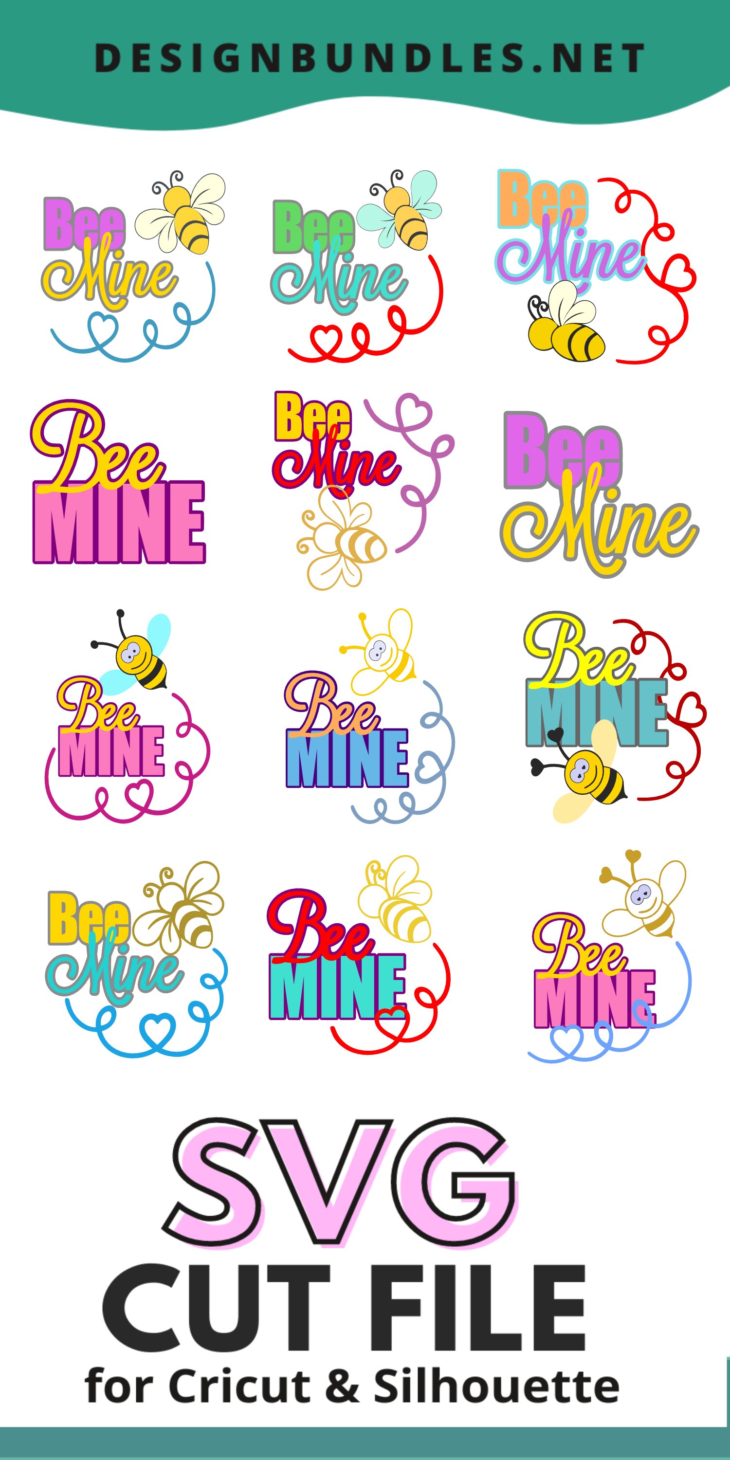 BEE MINE HEART LOOPS SVG CUT FILE BUNDLE OF 10 DXF PNG CRAFT