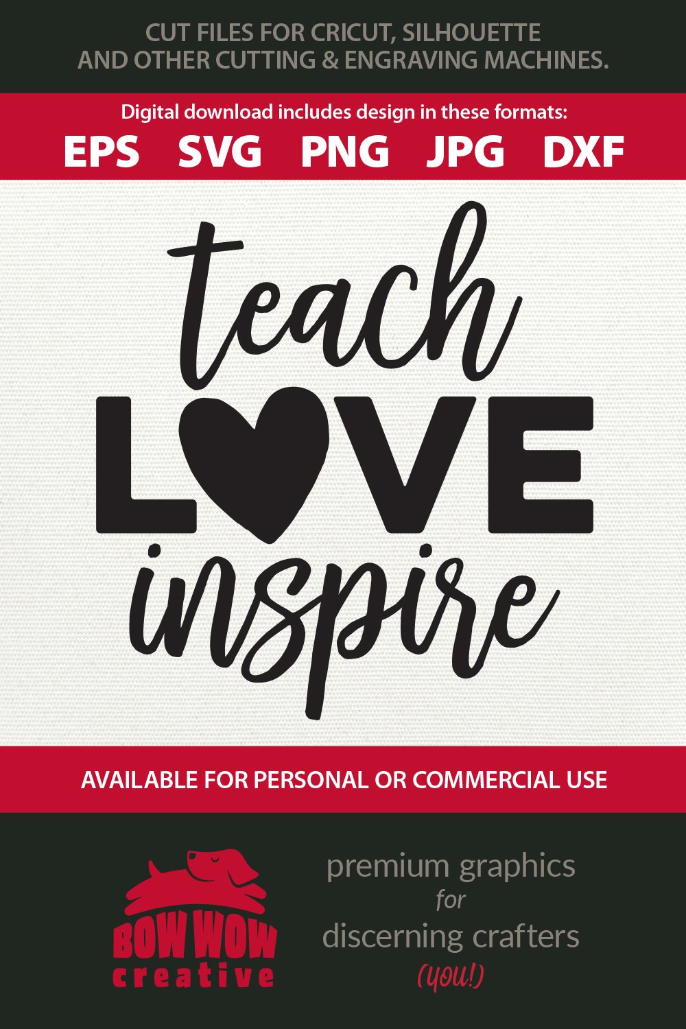 Love Teach Inspire - School Teacher Cut File & Clipart