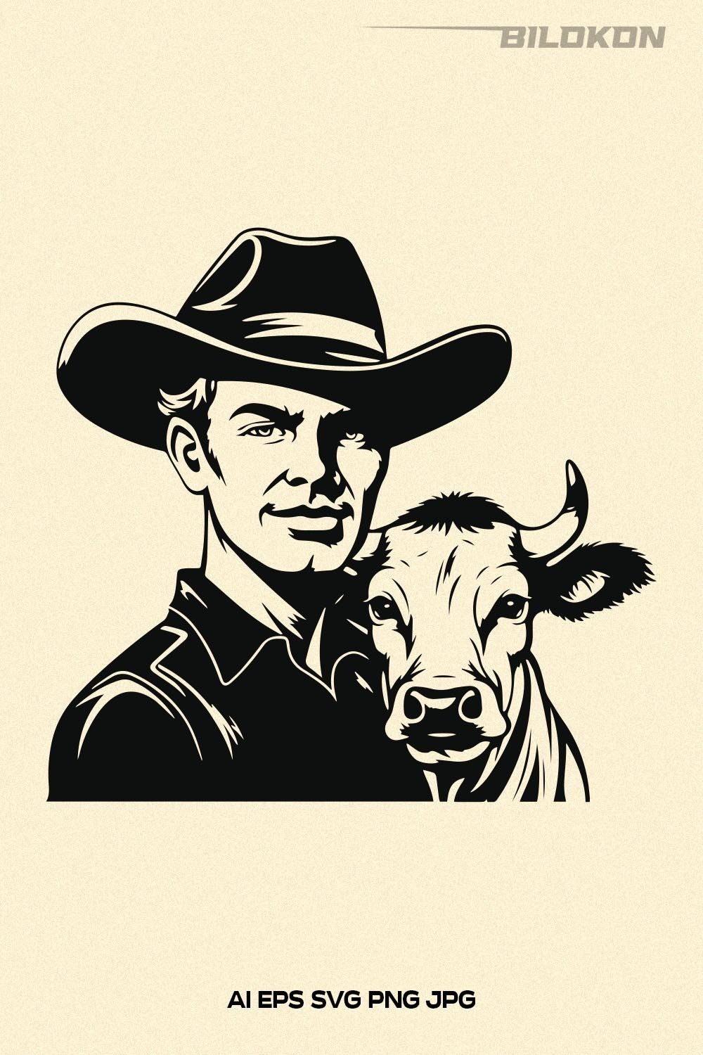 CowBoy and Cow, Man and cow SVG Vector File, Farm Design