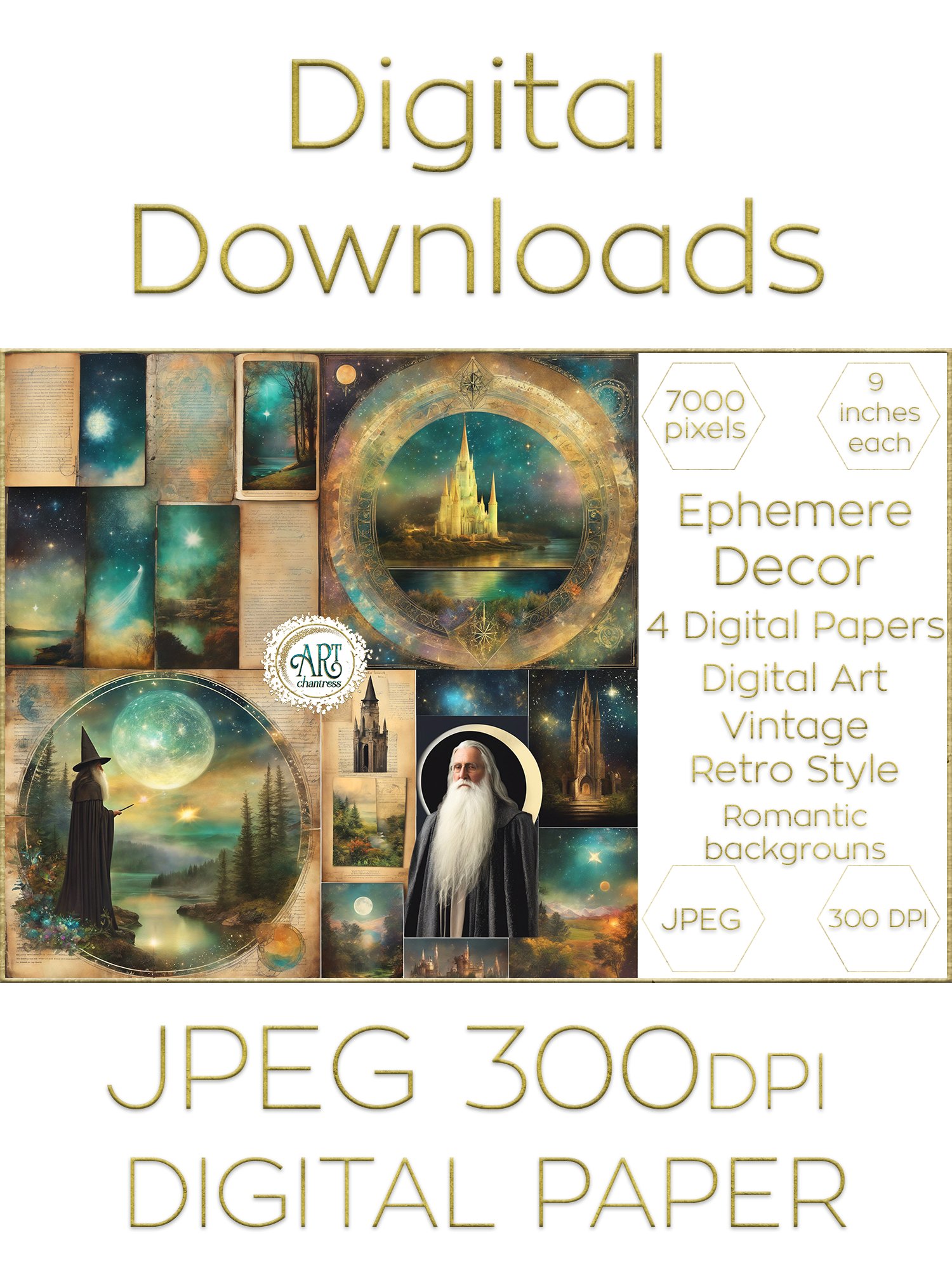 Vintage Fantasy Retro Old Magic Wizzard Digital (3611017)