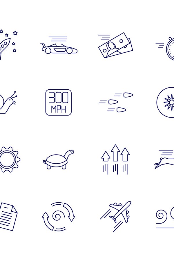 Motion and speed linear icons. Slow and fast vector signs