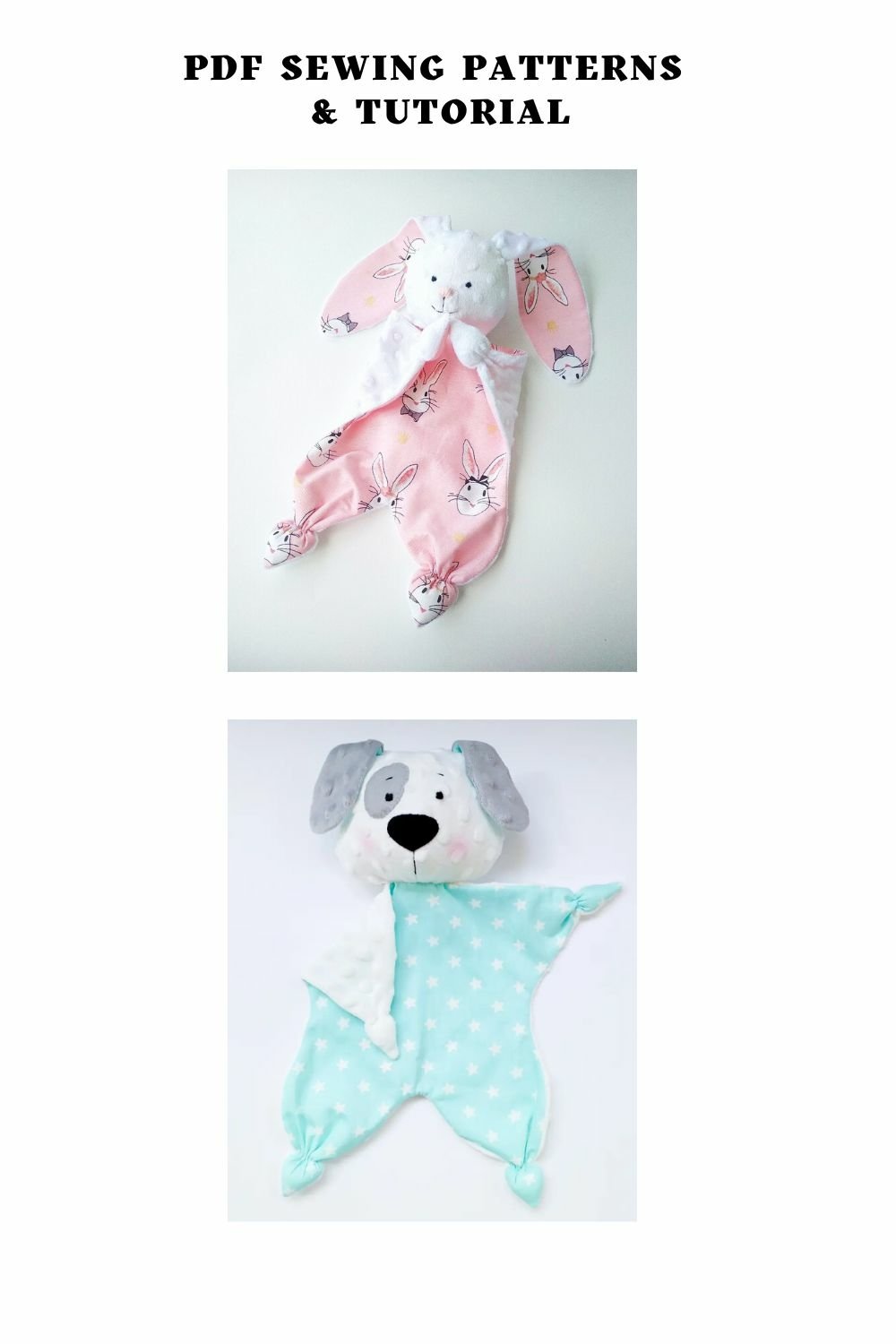 Bunny lovey and Puppy lovey PDF set of 2 sewing patterns
