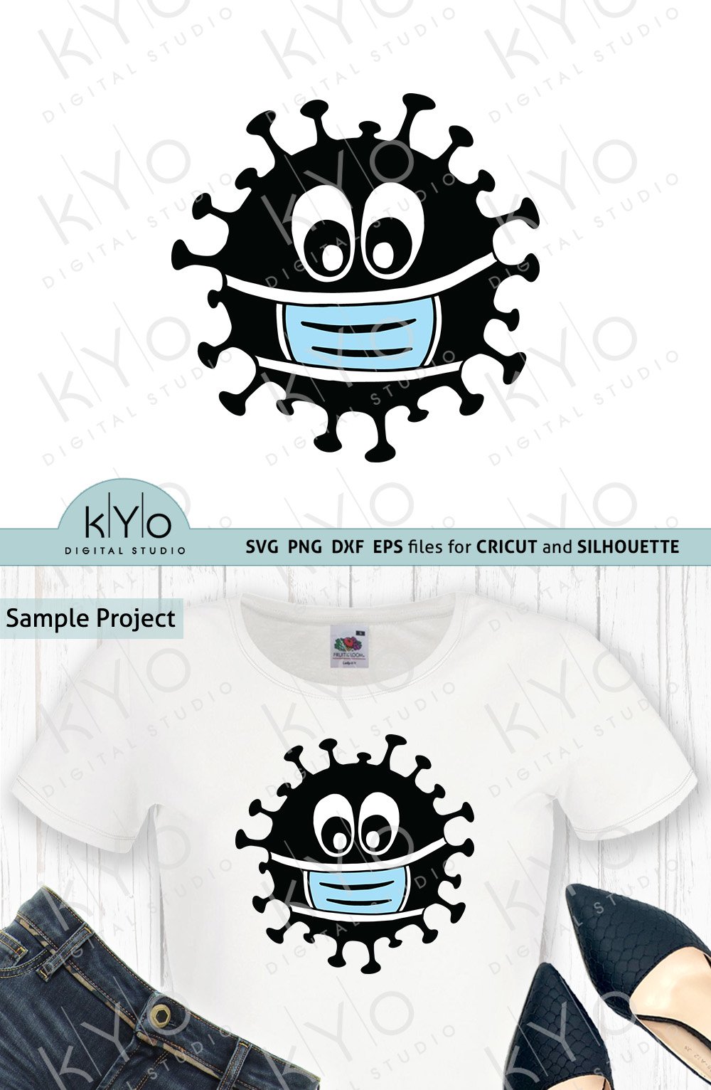 Virus with face mask svg png dxf eps files (820417)