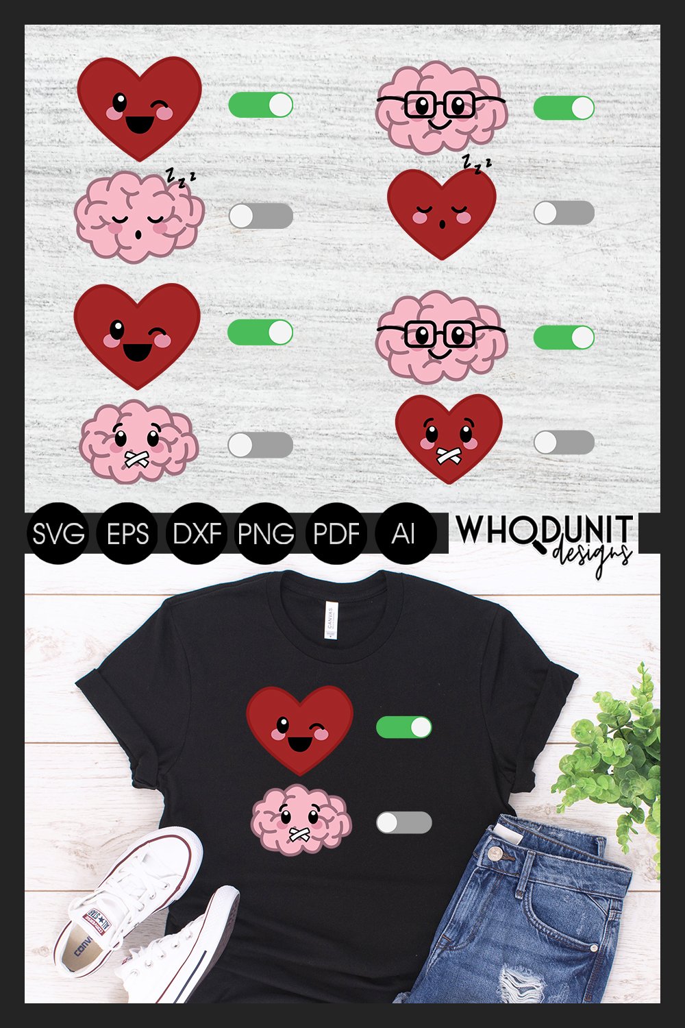 Brain and Heart On/Off SVG | Cute and Funny Cliparts