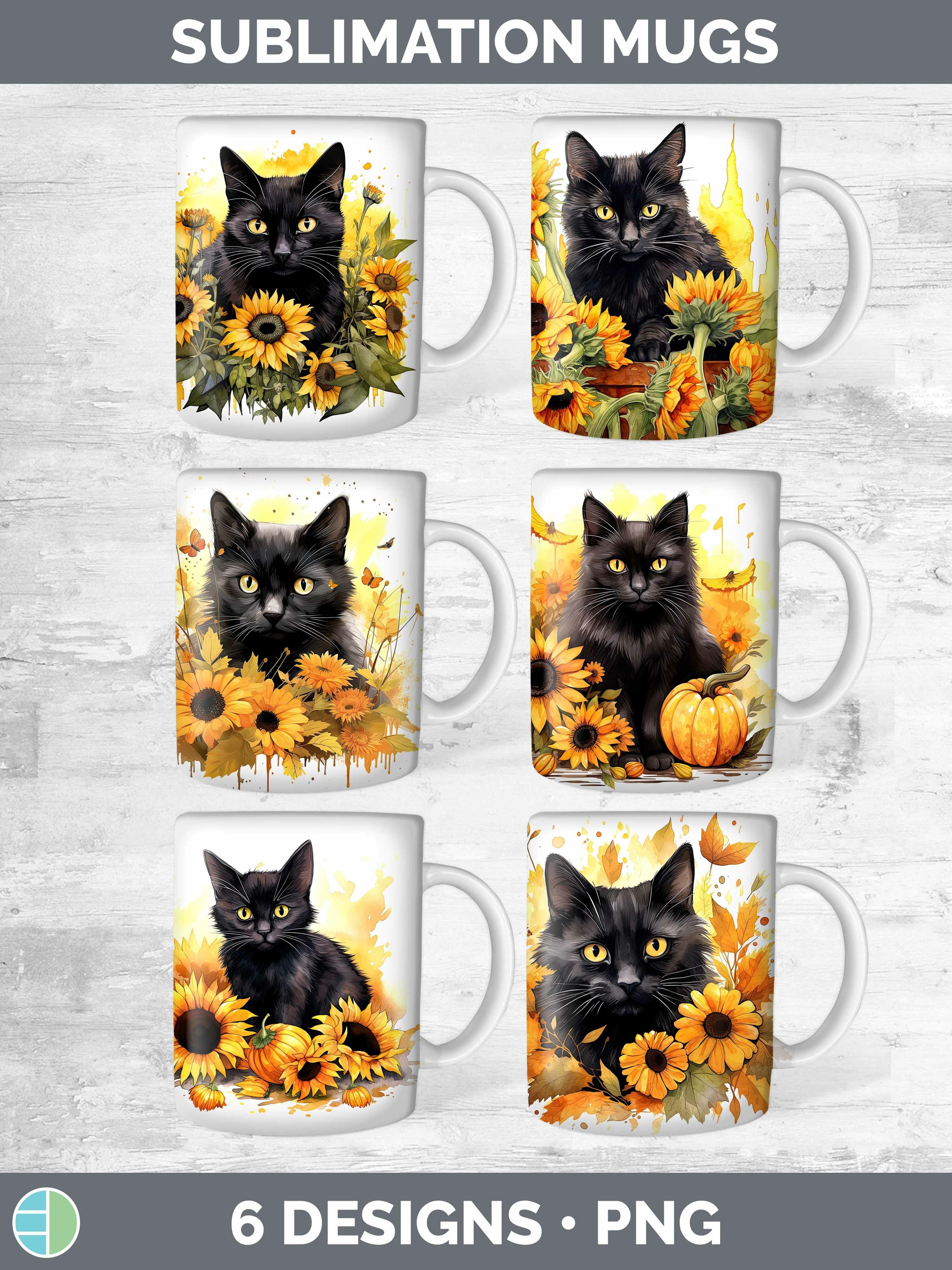 Autumn Black Cat Mug Wrap | Bundle Coffee Cup Designs