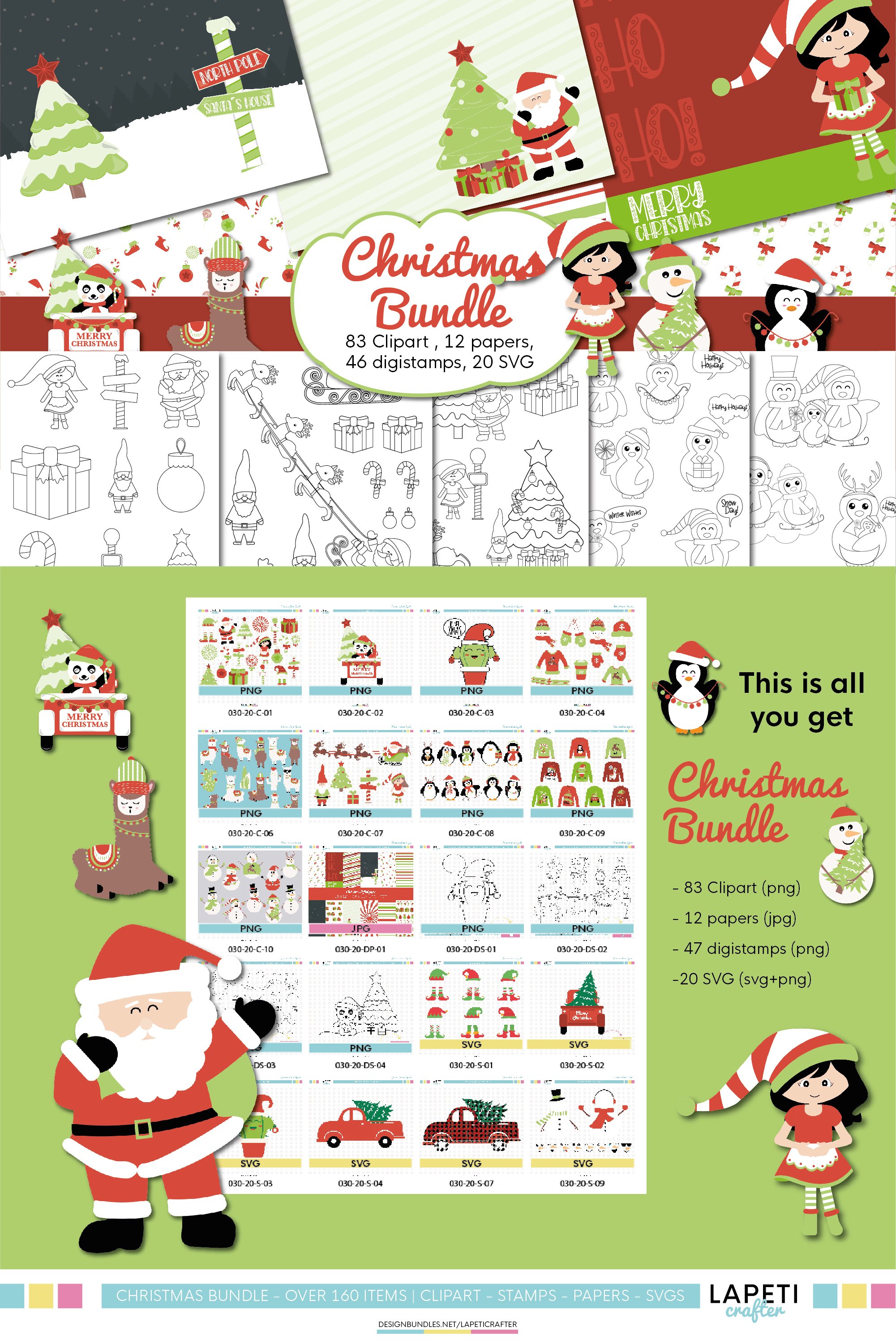 Christmas bundle, clipart, svg, digital stamp, digital paper