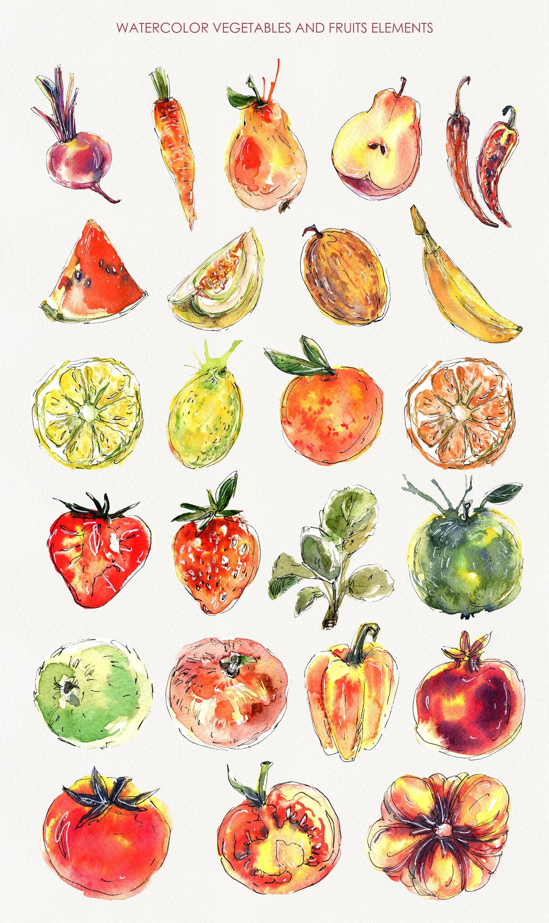 Watercolor Vegetables & Fruits (863842)