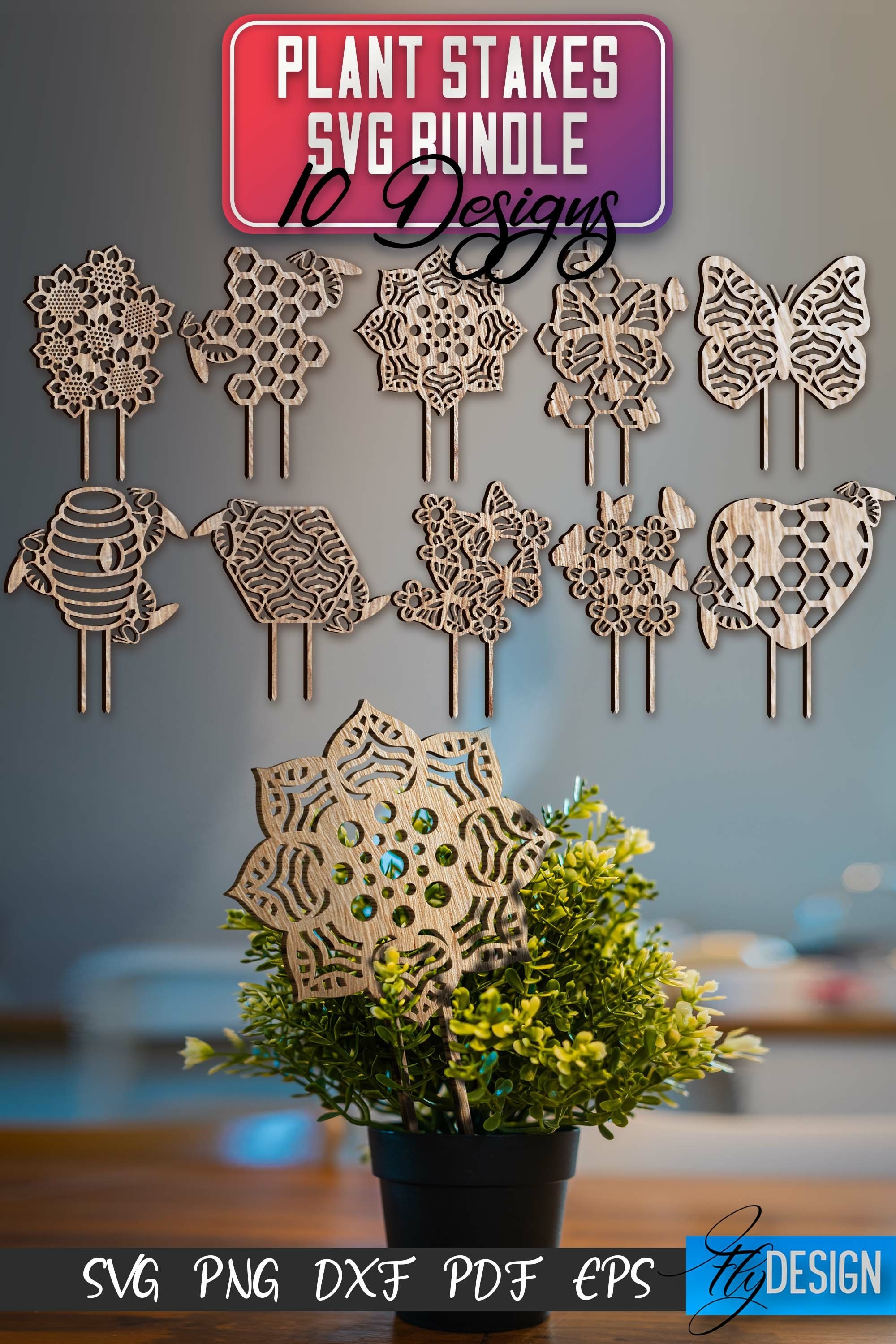 Plant Stakes SVG | Bee Plant Trellis SVG | Laser (2023507)