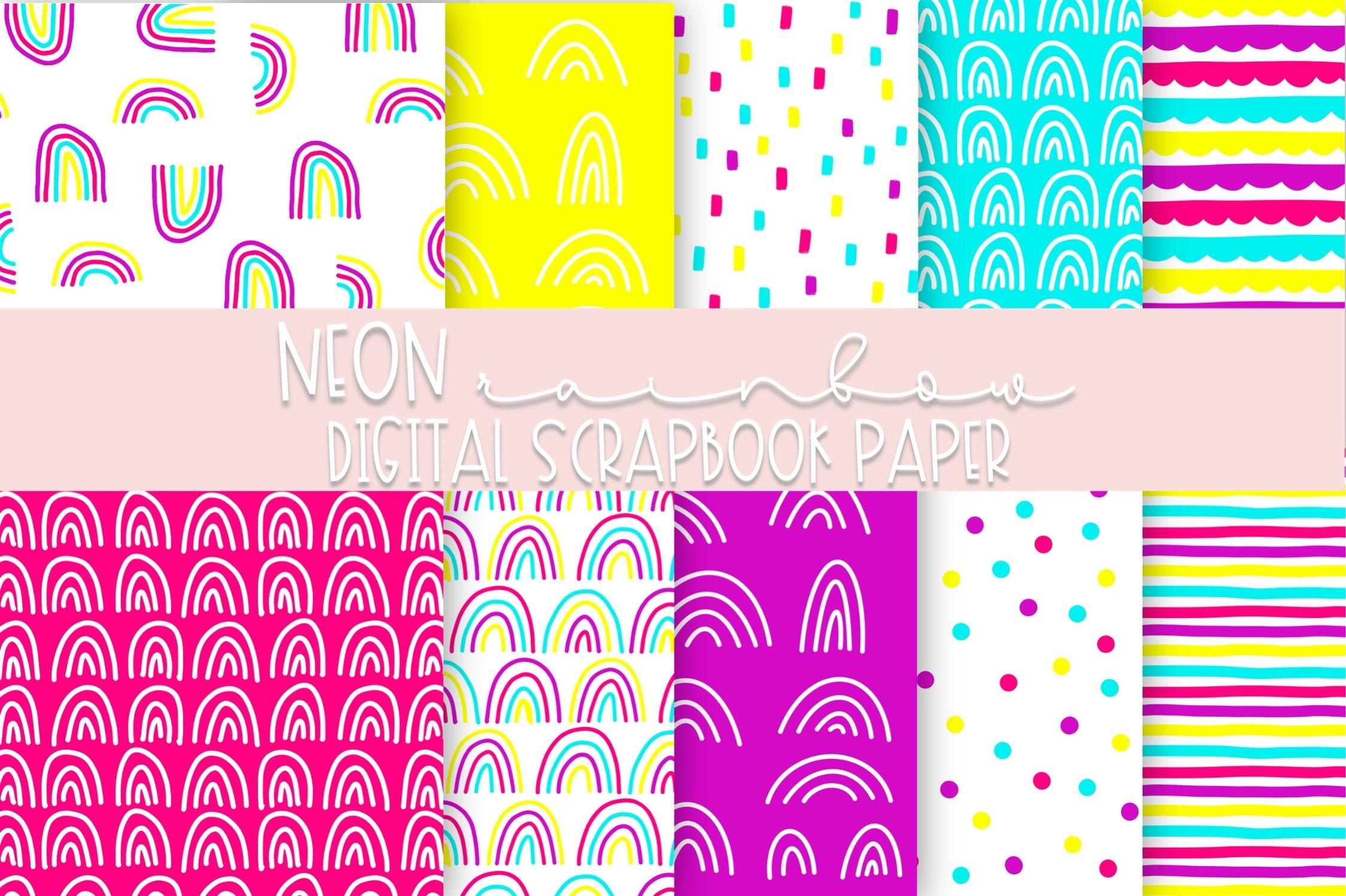 Neon Rainbow Digital Scrapbook Paper