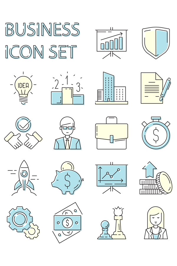 Colored business icon. Responsive symbols set data perfectio